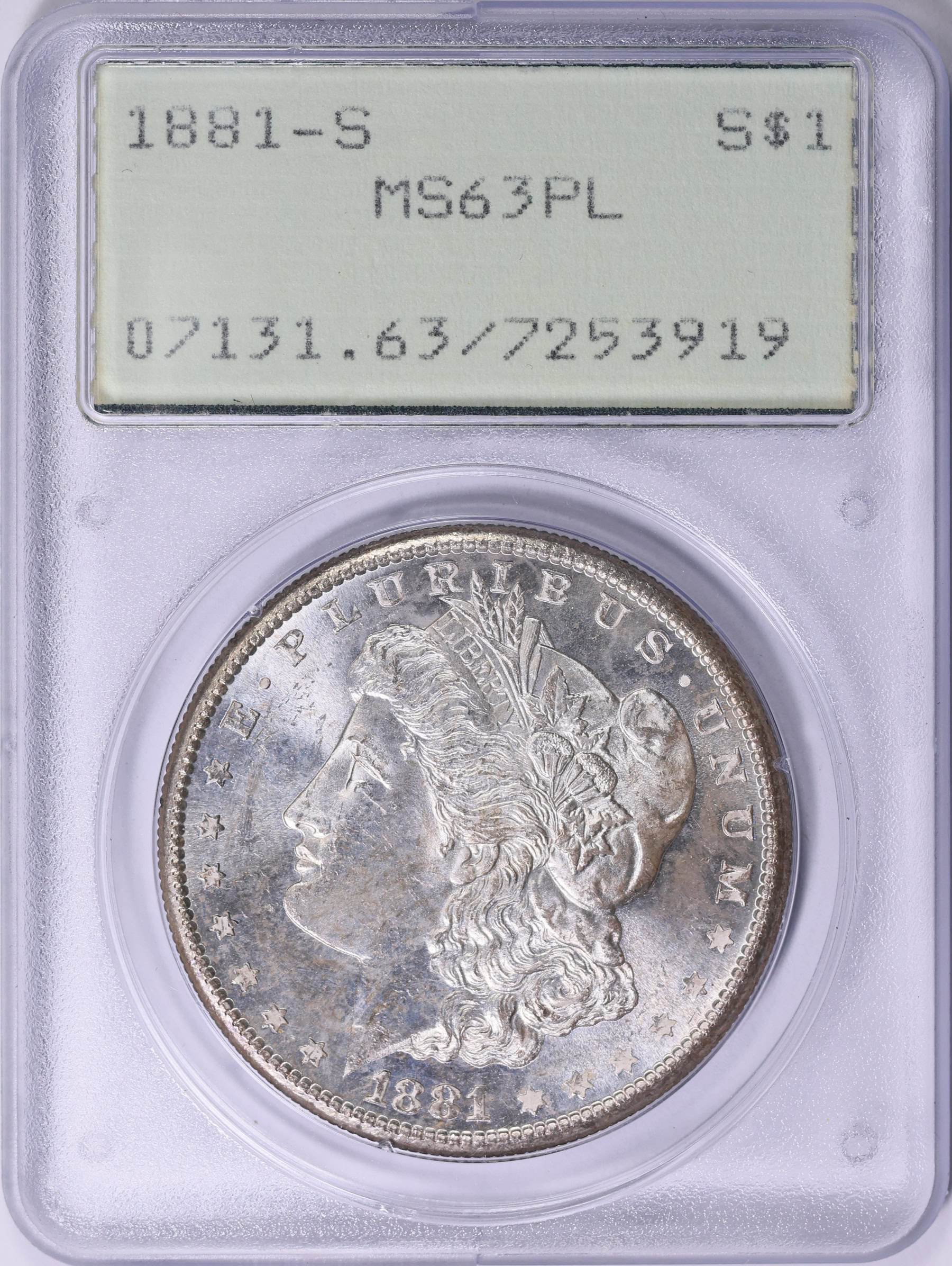 1881-S Morgan Silver Dollar PCGS MS-63 PL OGH (1st Gen) (Item 1850789) | GreatCollections Coin ...