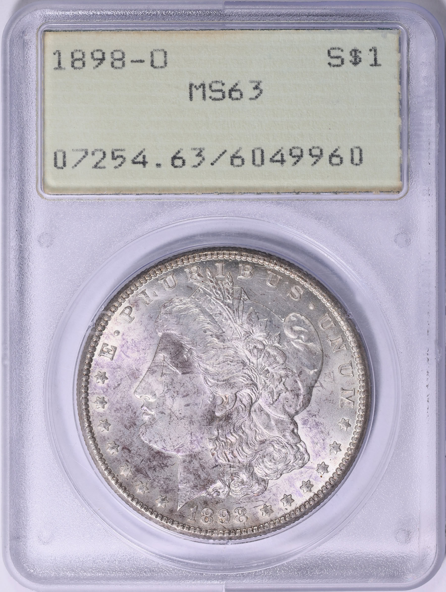 1898-O Morgan Silver Dollar PCGS MS-63 OGH (1st Gen) (Toned) (Item 1850816) | GreatCollections ...