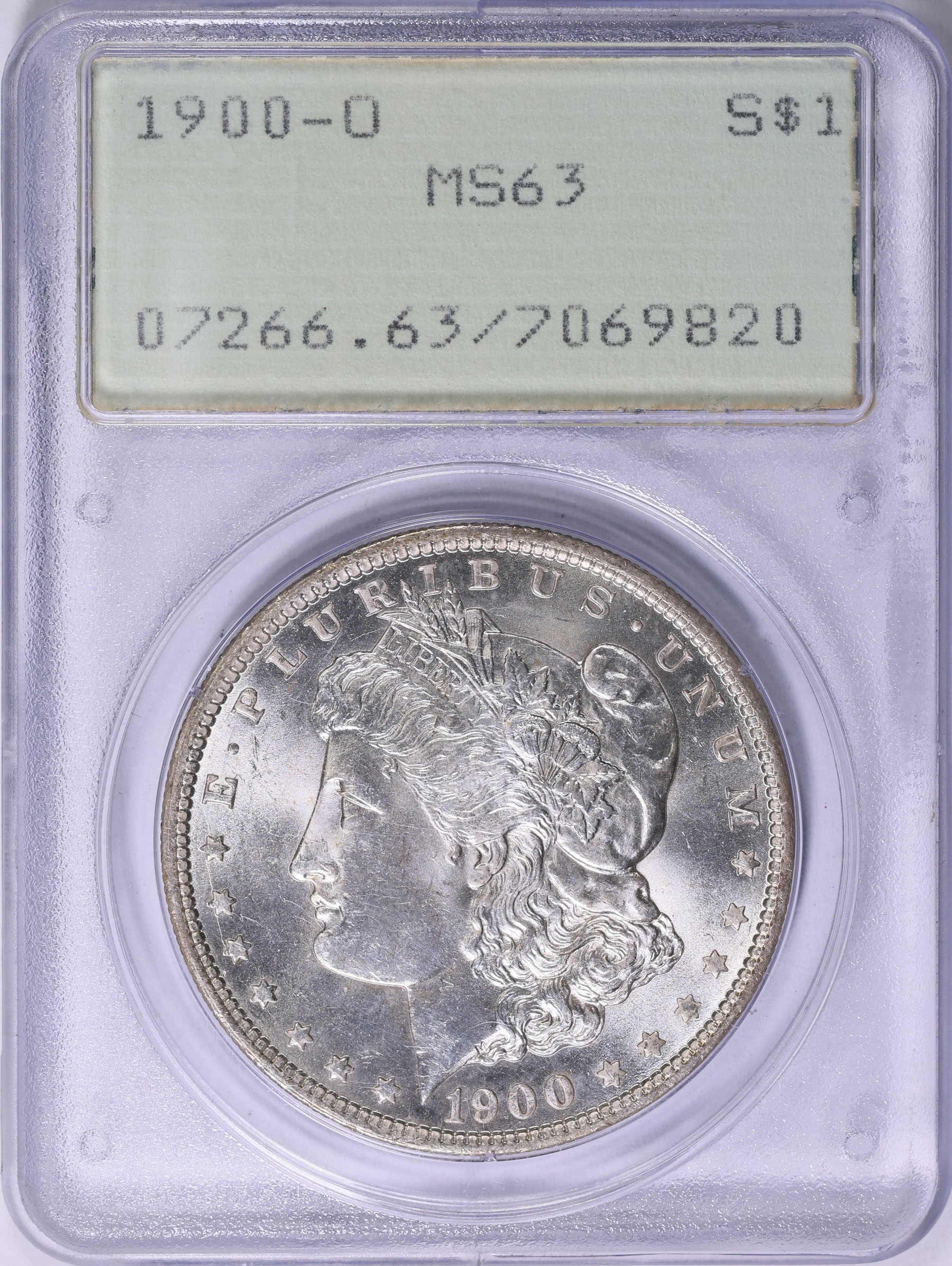 1900-O Morgan Silver Dollar PCGS MS-63 OGH (1st Gen) (Item 1850819) | GreatCollections Coin Auctions