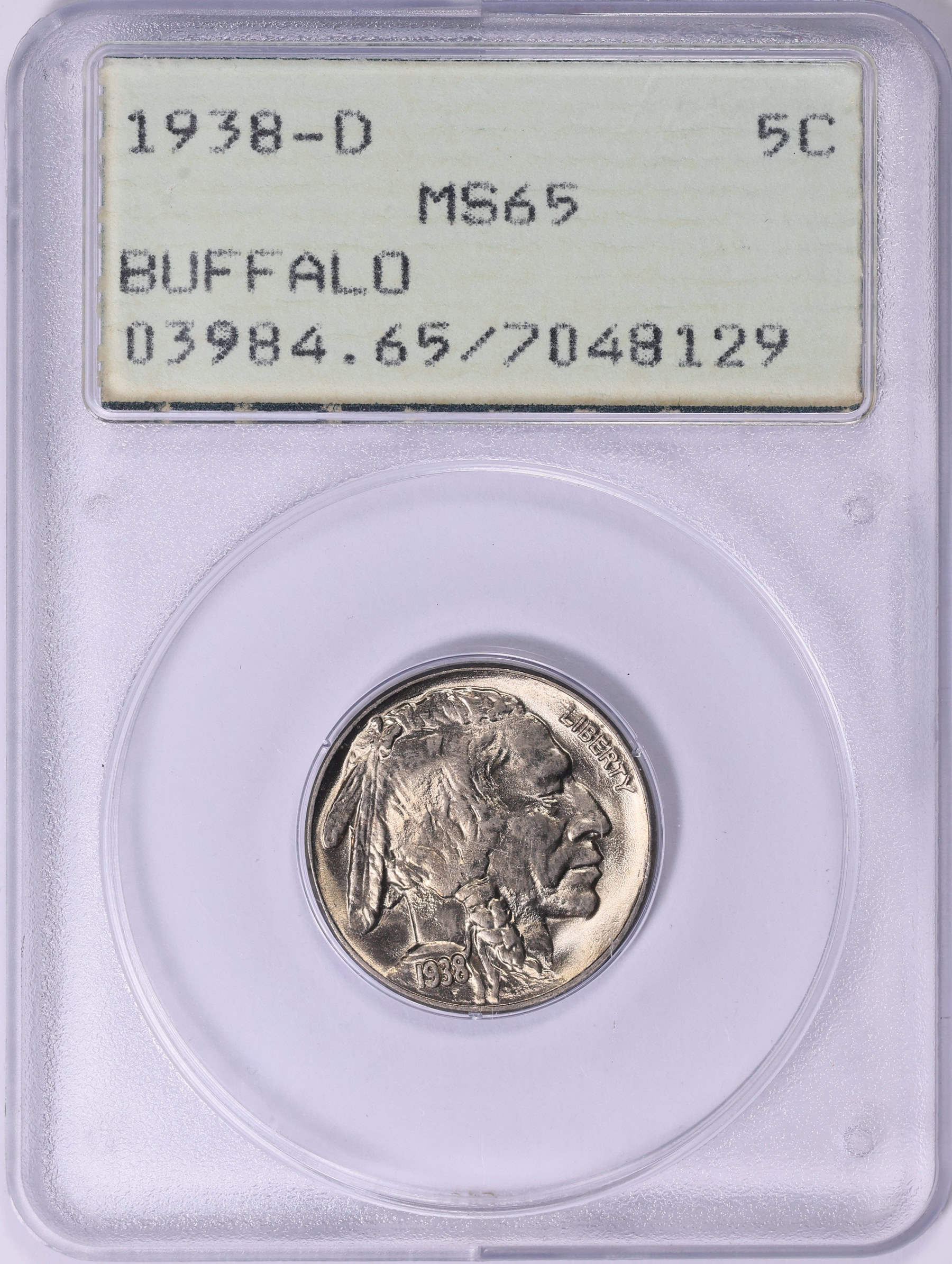 1938-D Buffalo Nickel PCGS MS-65 OGH (1st Gen) (Item 1850844) | GreatCollections Coin Auctions