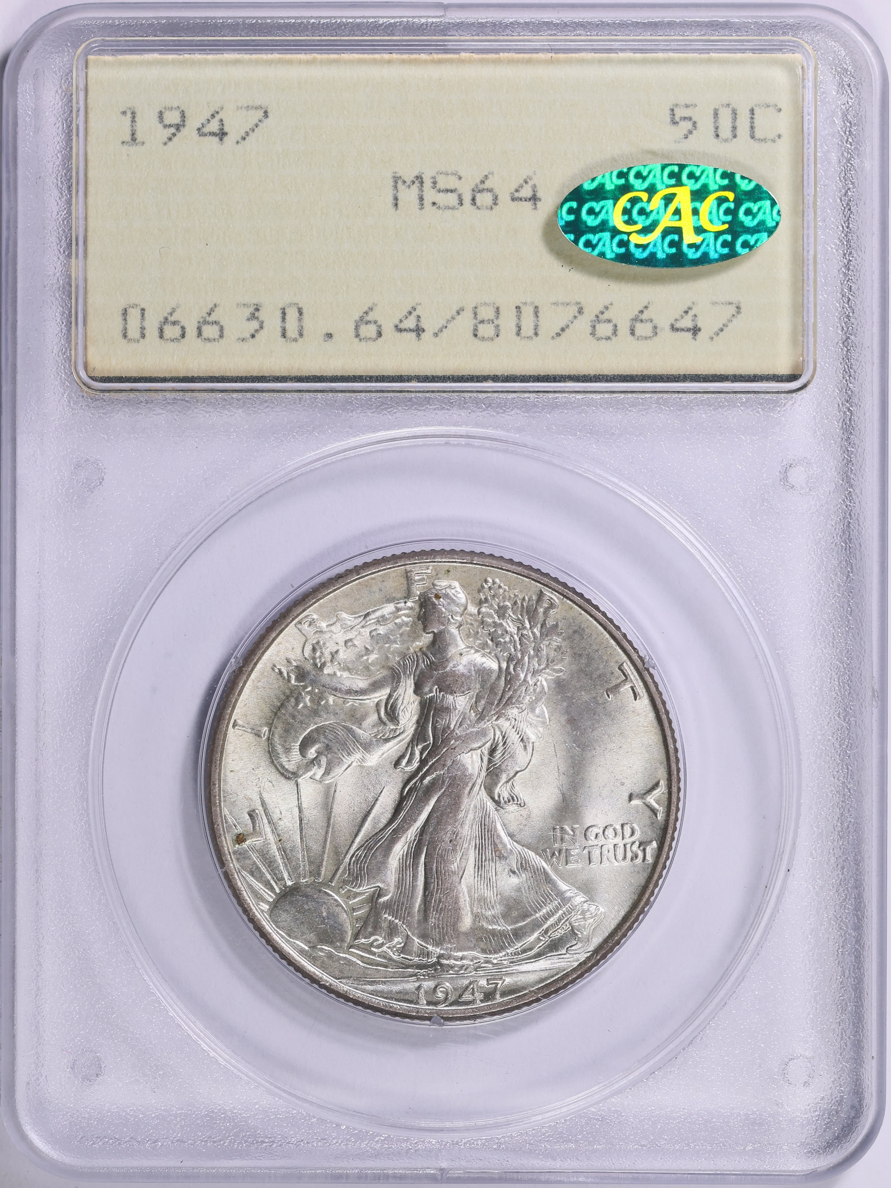 1947 Walking Liberty Half Dollar PCGS MS-64 (CAC Green) OGH (1st Gen) (Item 1850855 ...