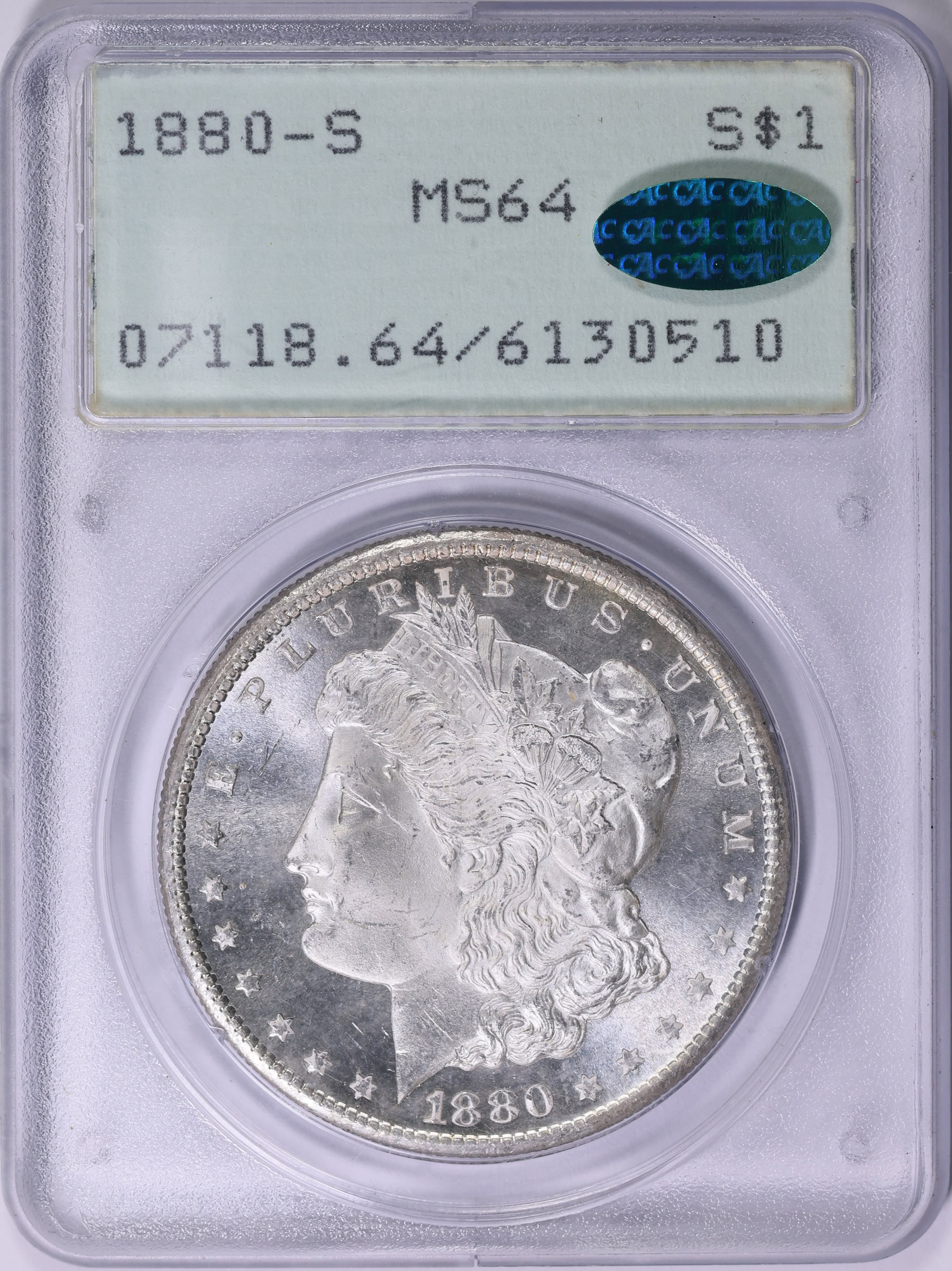 1880-S Morgan Silver Dollar PCGS MS-64 (CAC Green) OGH (1st Gen) (Item 1850873 ...