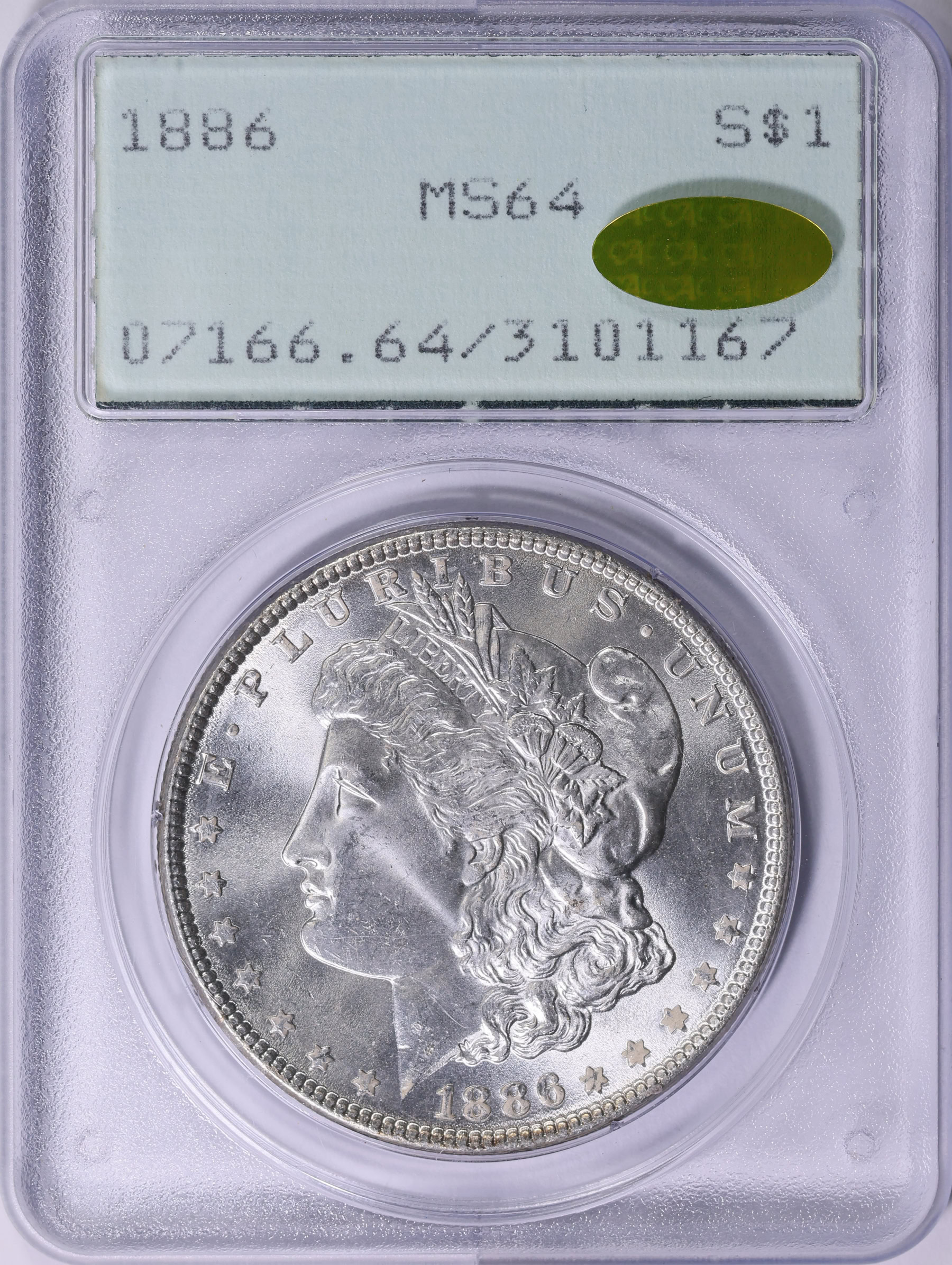 1886 Morgan Silver Dollar PCGS MS-64 (CAC Gold) OGH (1st Gen) (Item 1850881) | GreatCollections ...