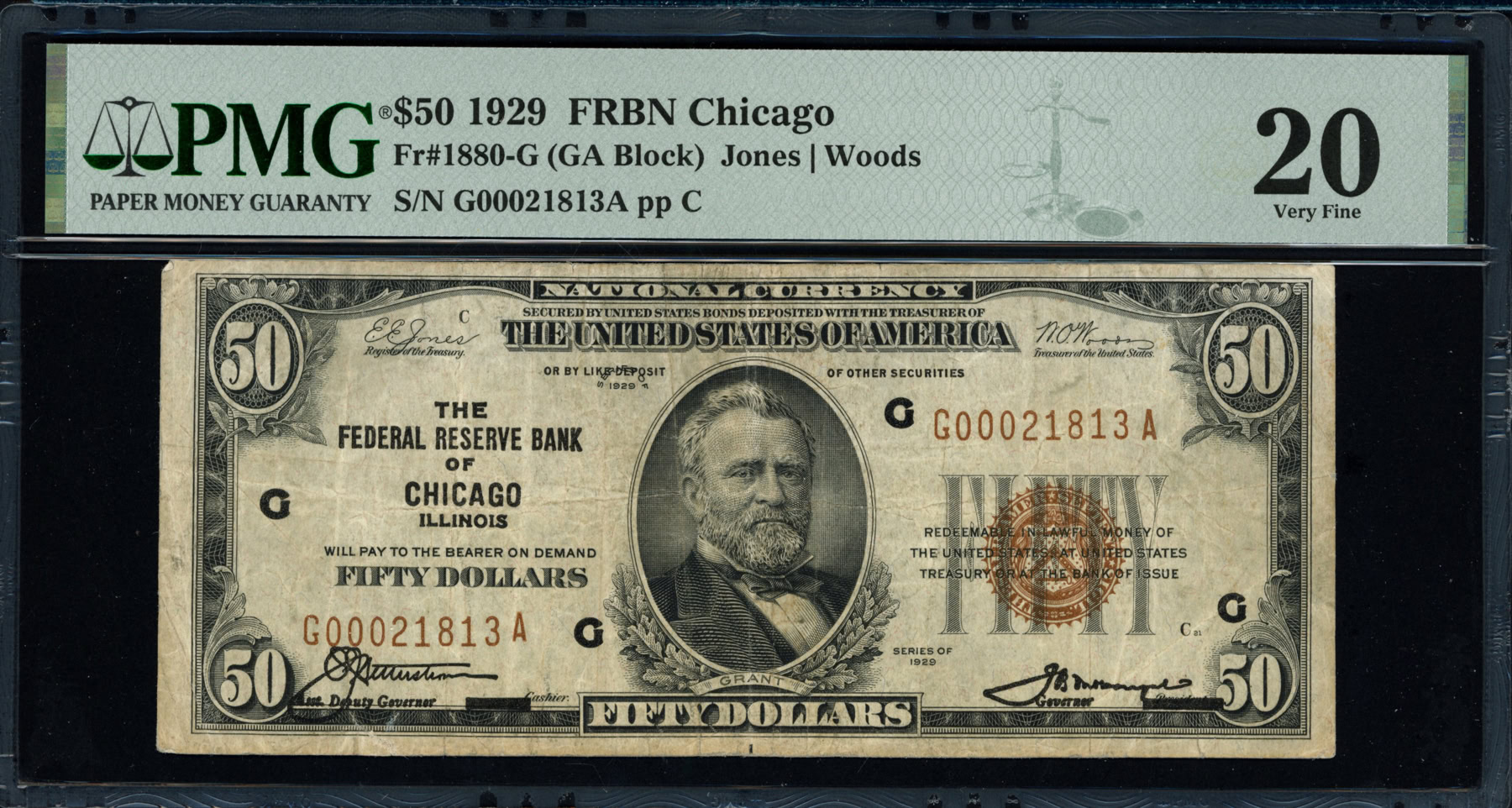 Fr. 1880-G (GA Block) 1929 $50 Chicago Federal Reserve Bank Note Jones ...
