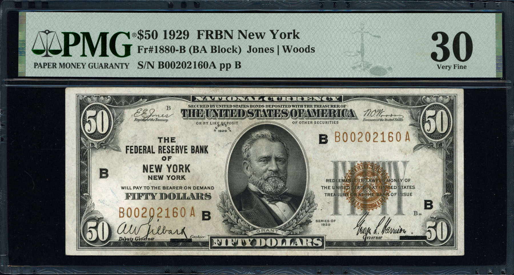 Fr. 1880-B (BA Block) 1929 $50 New York Federal Reserve Bank Note Jones ...