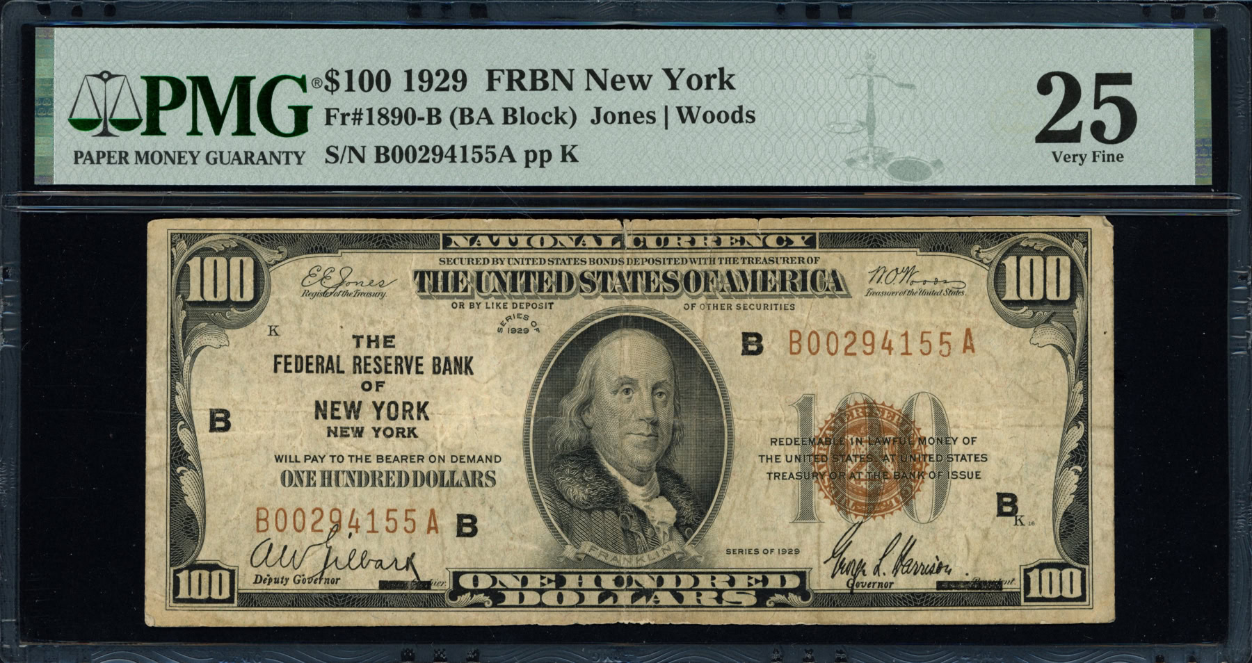 Fr. 1890-B (BA Block) 1929 $100 New York Federal Reserve Bank Note ...