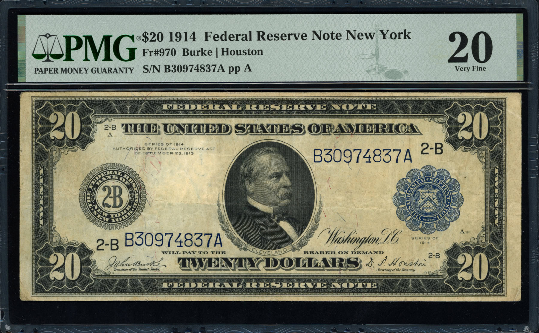 Fr. 970 1914 $20 New York Federal Reserve Note Burke / Houston PMG Very Fine 20 | PMG Cert ...