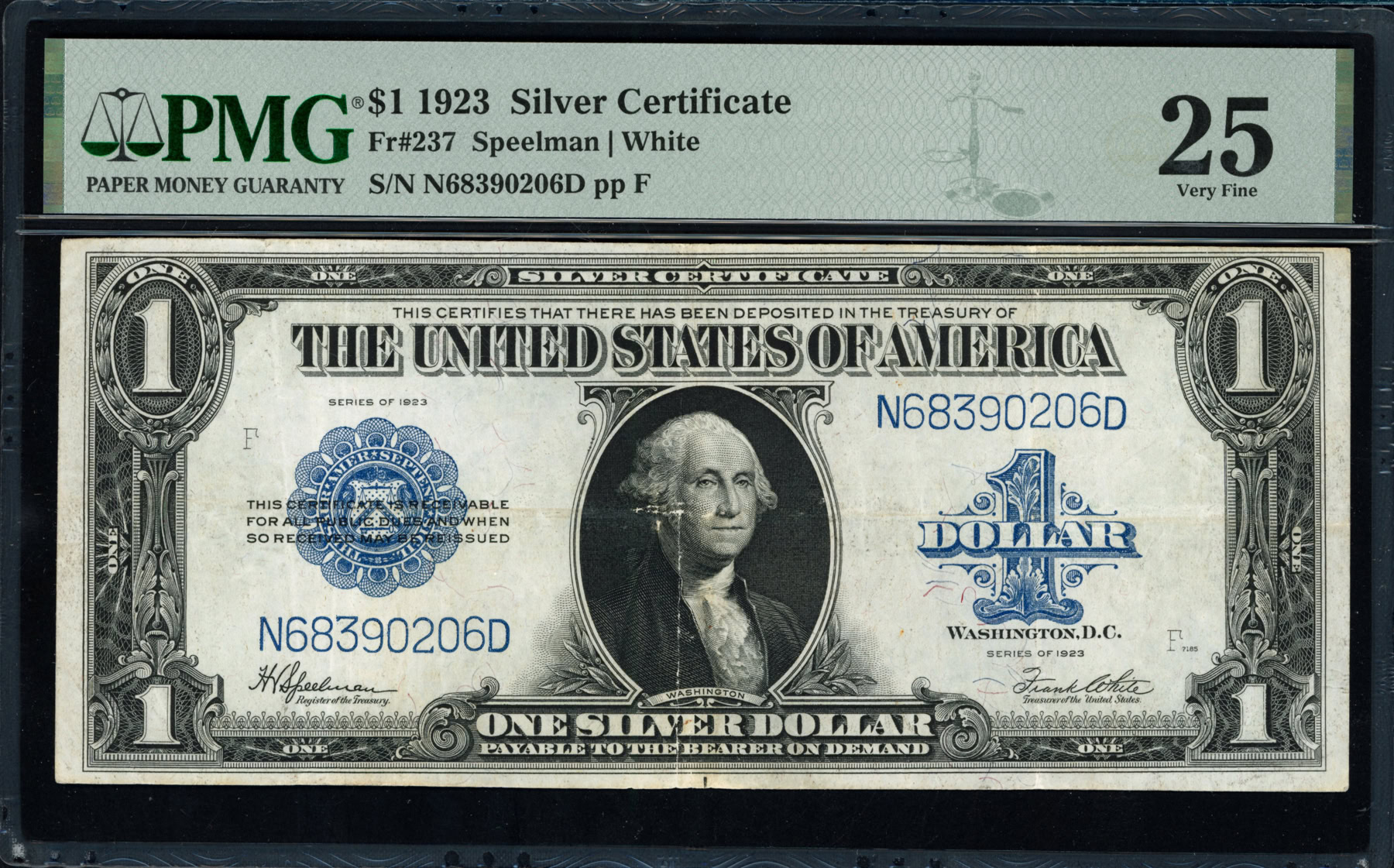 Fr. 237 1923 $1 Silver Certificate Note Speelman / White PMG Very Fine ...