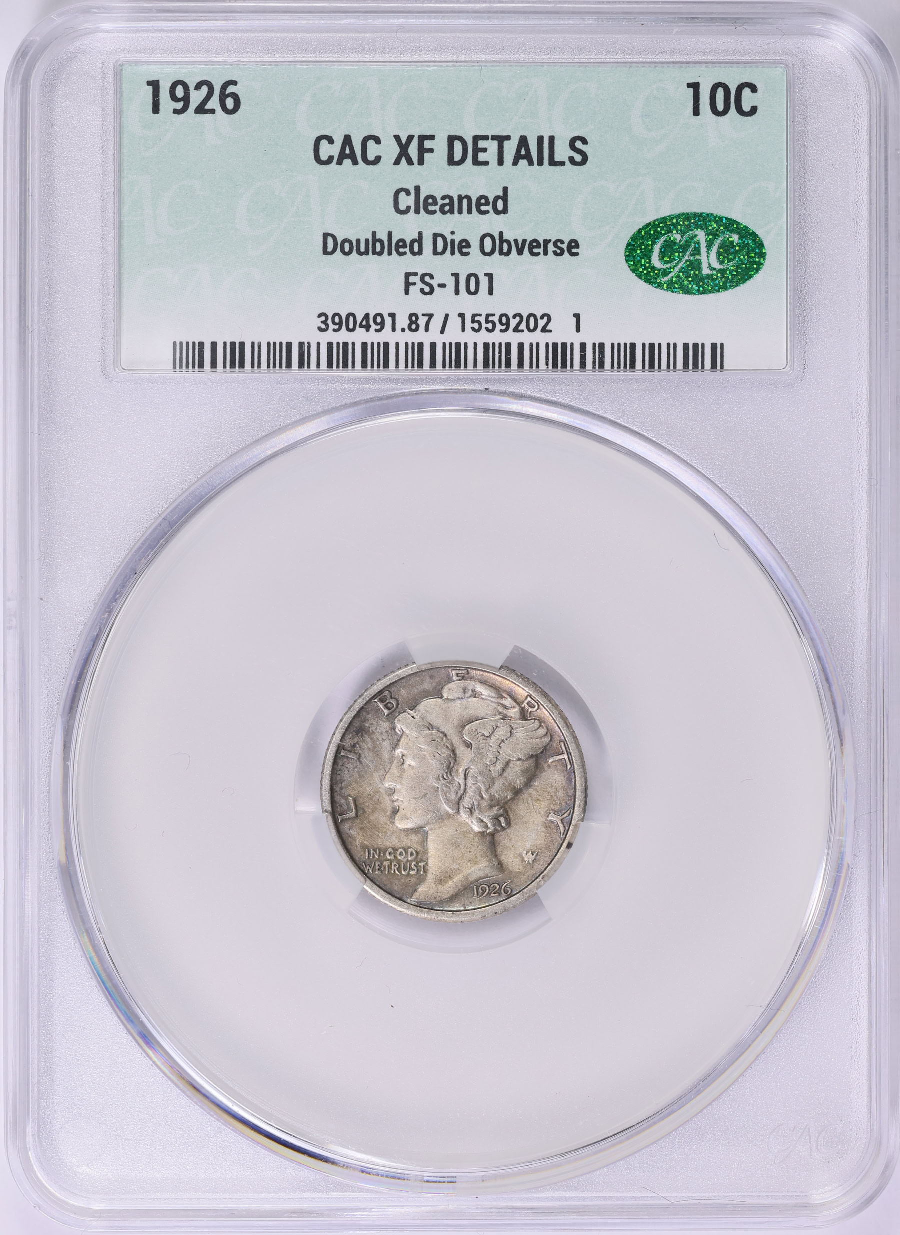 1926 Mercury Dime FS-101 DDO CACG XF Details | CACG Cert #1559202 ...