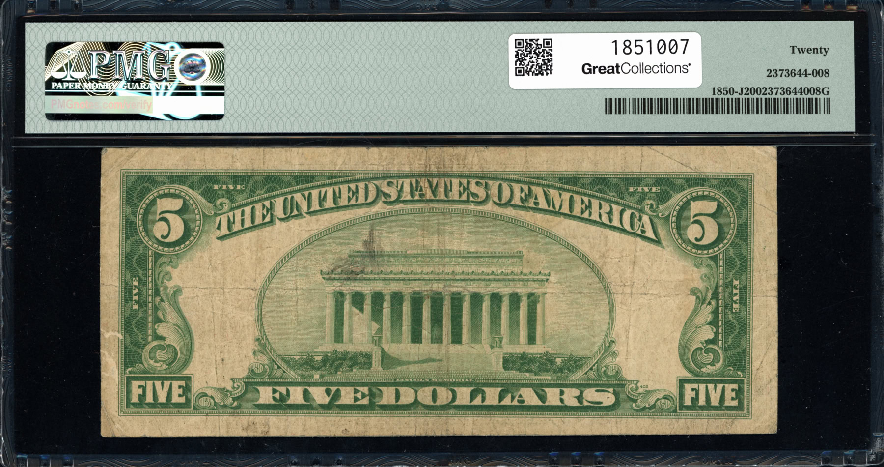 Fr. 1850-J (JA Block) 1929 $5 Kansas City Federal Reserve Bank Note ...