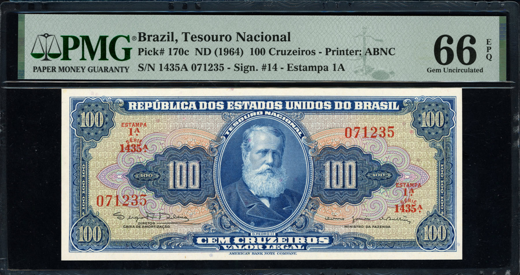 Brazil ND (1964) 100 Cruzeiros Tesouro Nacional Note SCWPM-170c PMG Gem ...