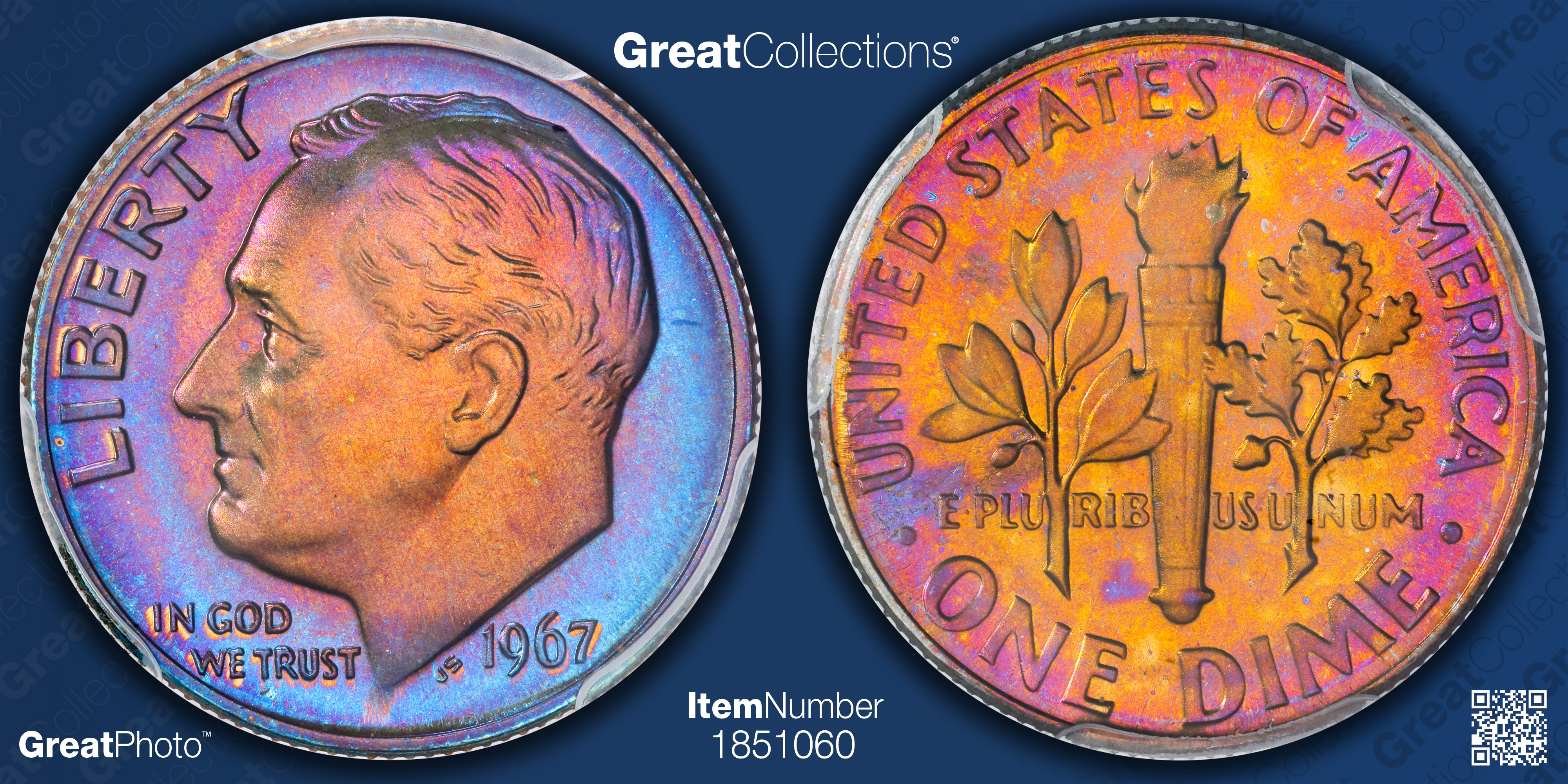 1967 Roosevelt Dime SMS PCGS SP-67 (Toned) (Item 1851060 ...
