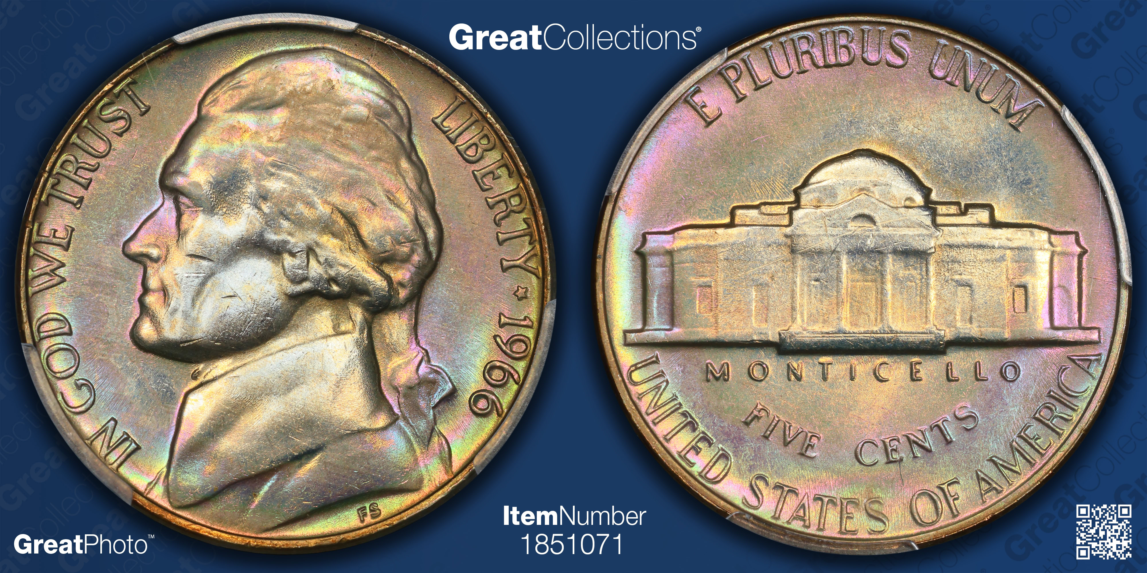 1966 Jefferson Nickel PCGS MS-64+ (Toned) (Item 1851071 ...