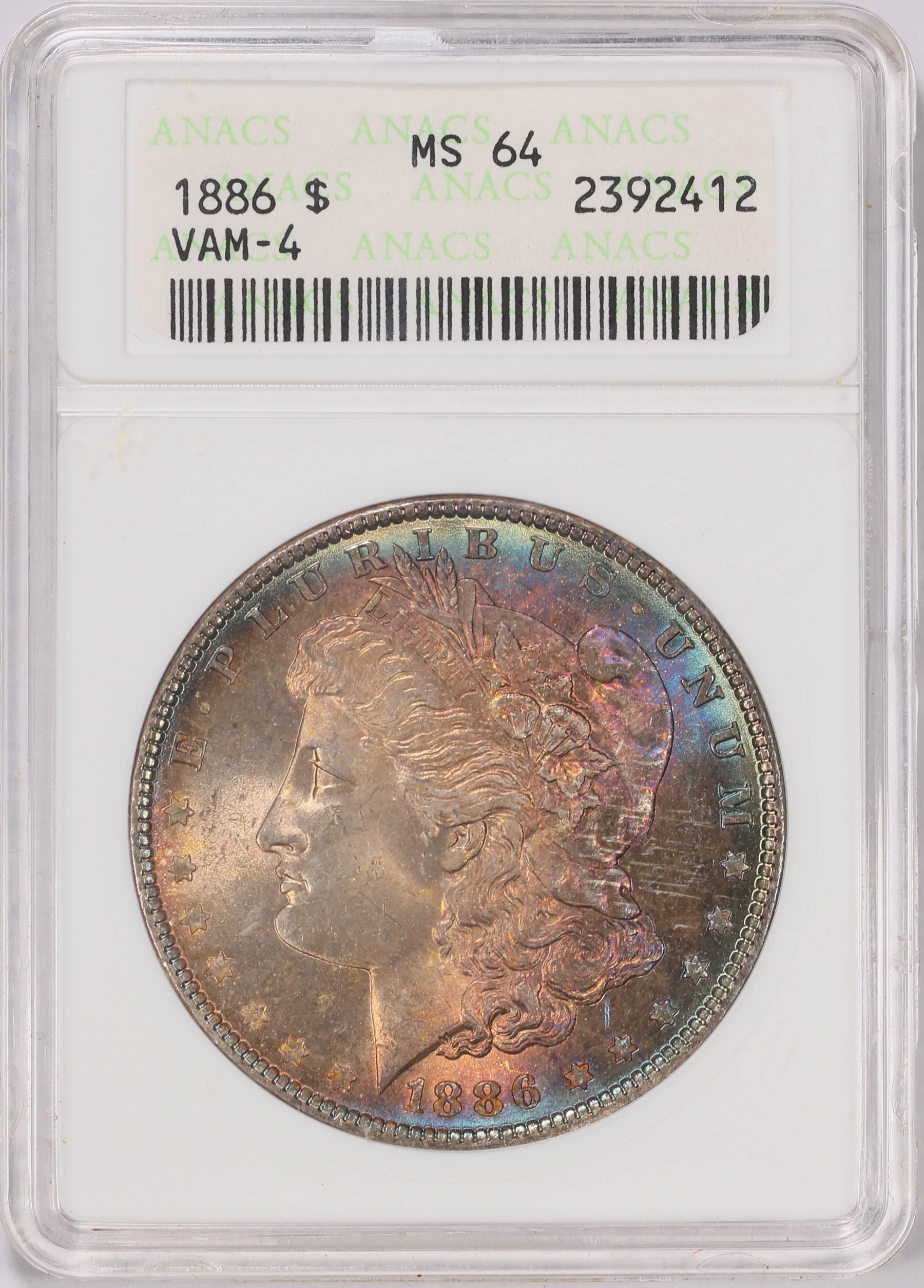 1886 Morgan Silver Dollar VAM-4 ANACS MS-64 OH (Toned) (Item 1851179) | GreatCollections Coin ...