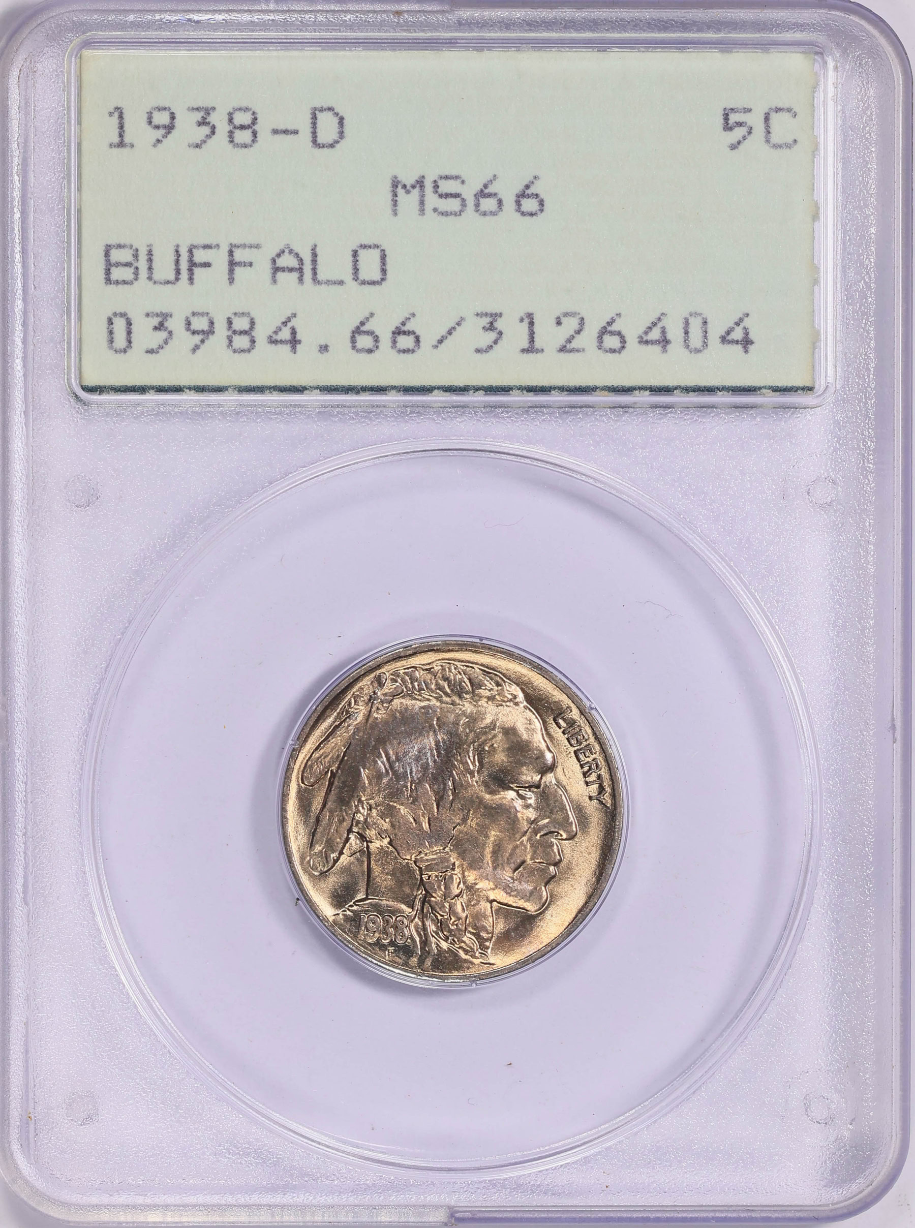1938-D Buffalo Nickel PCGS MS-66 OGH (1st Gen) (Item 1851185) | GreatCollections Coin Auctions