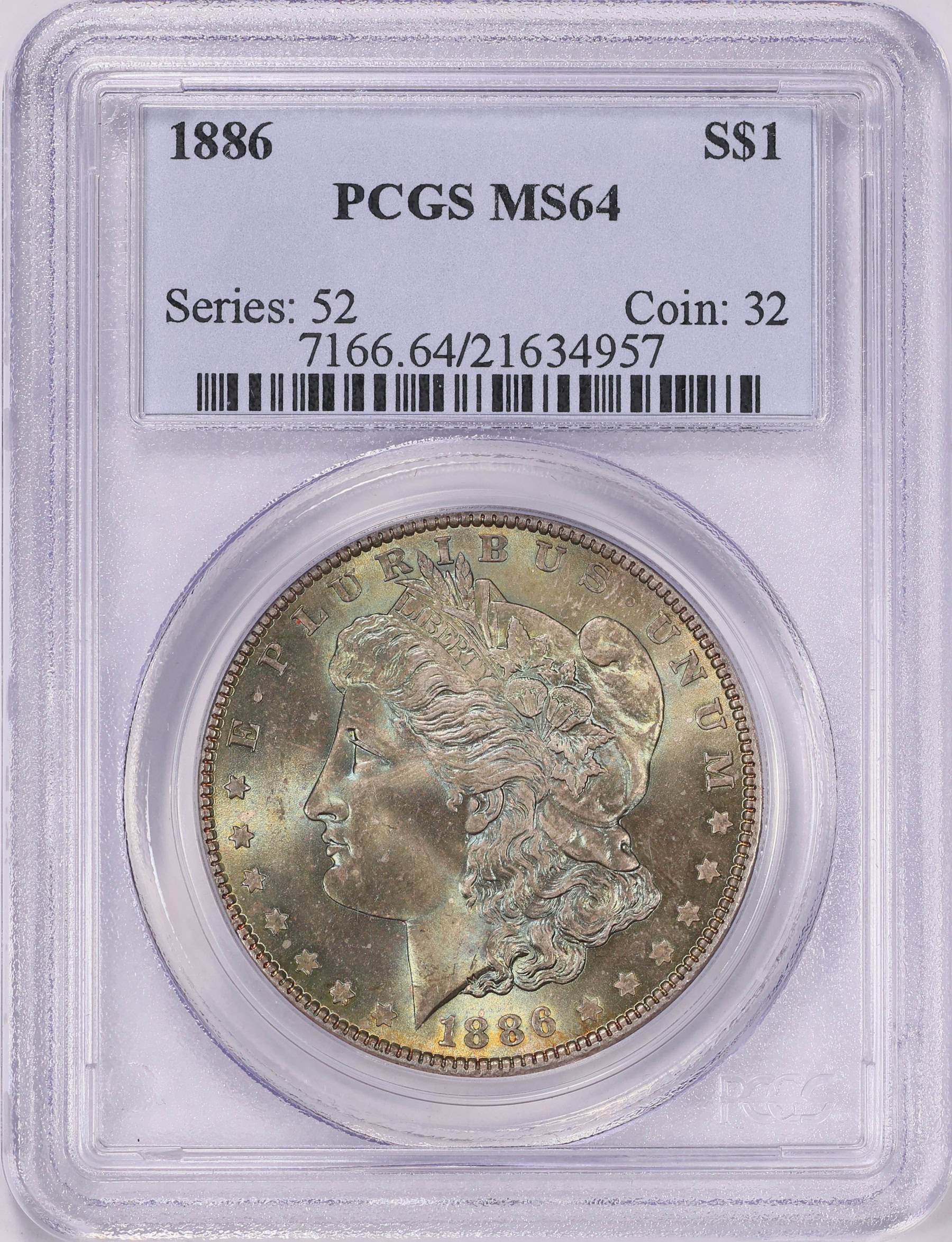 1886 Morgan Silver Dollar PCGS MS-64 (Toned) (Item 1851197) | GreatCollections Coin Auctions