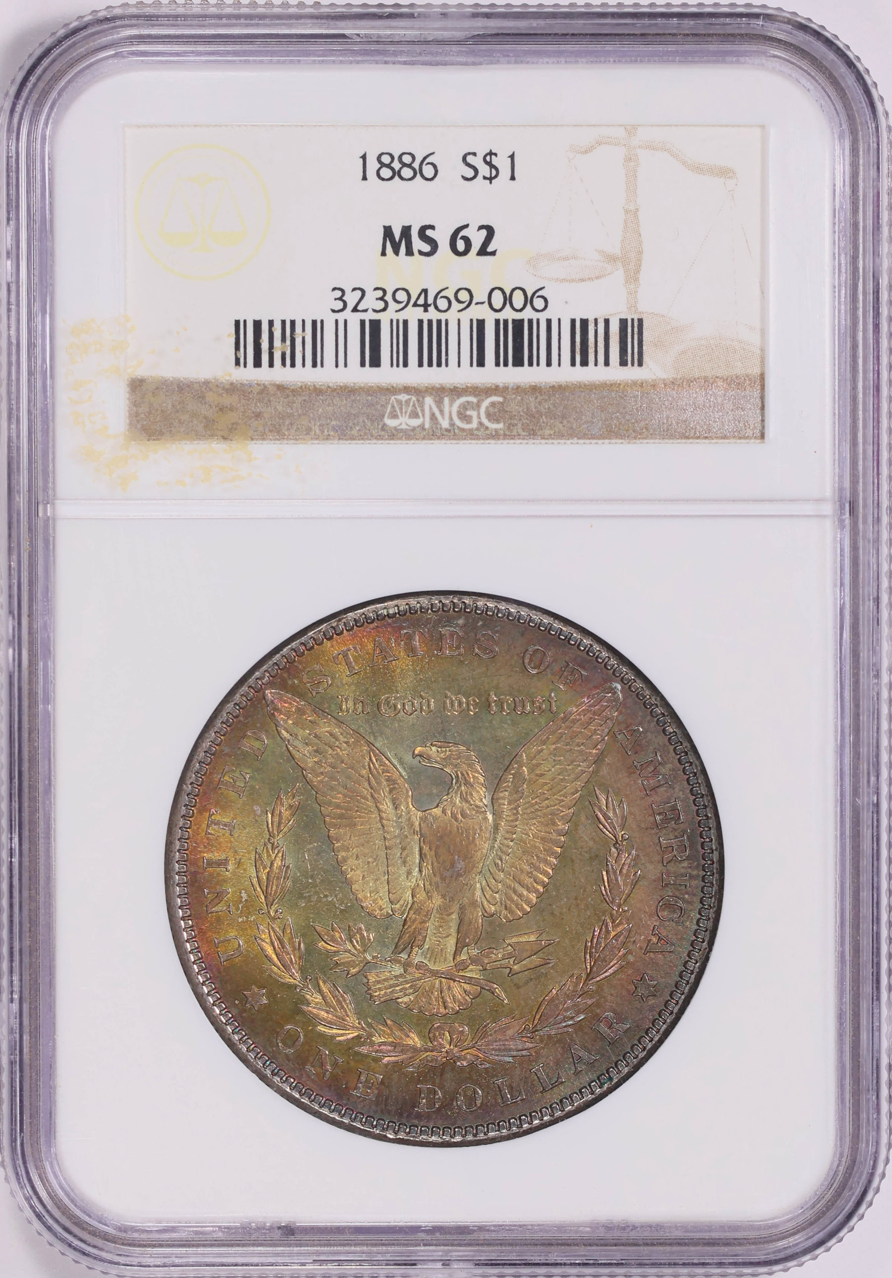 1886 Morgan Silver Dollar NGC MS-62 (Toned) (Item 1851210) | GreatCollections Coin Auctions