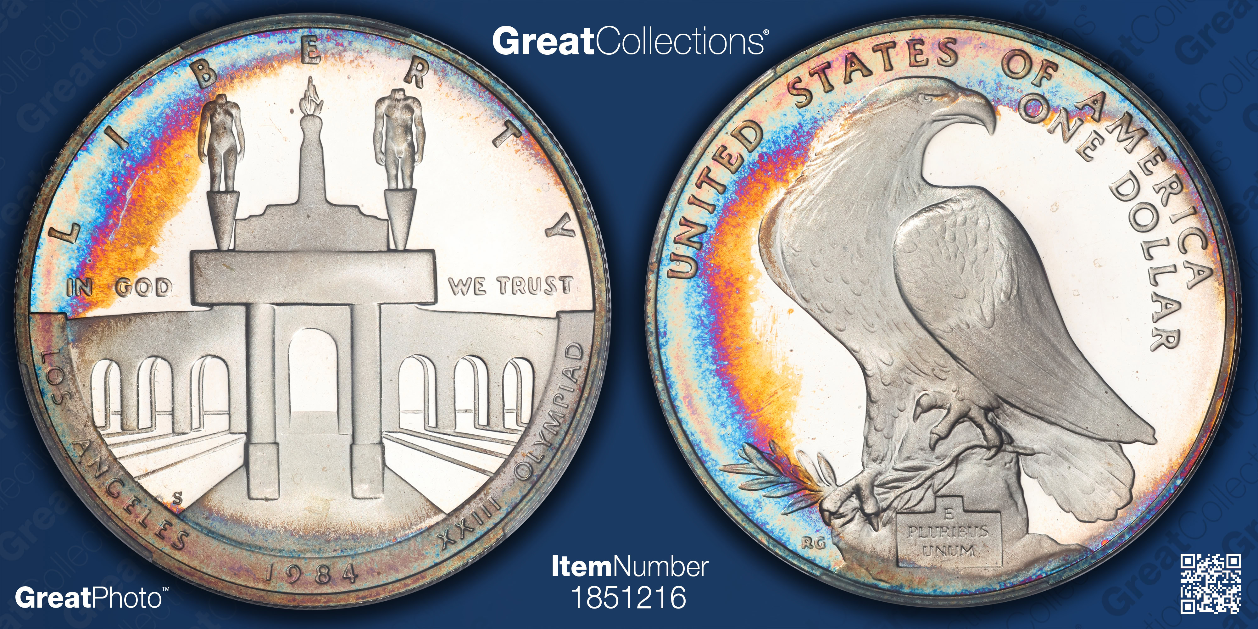 1984-S Los Angeles XXIII Olympiad Coliseum Silver Dollar PCGS Proof-66 ...