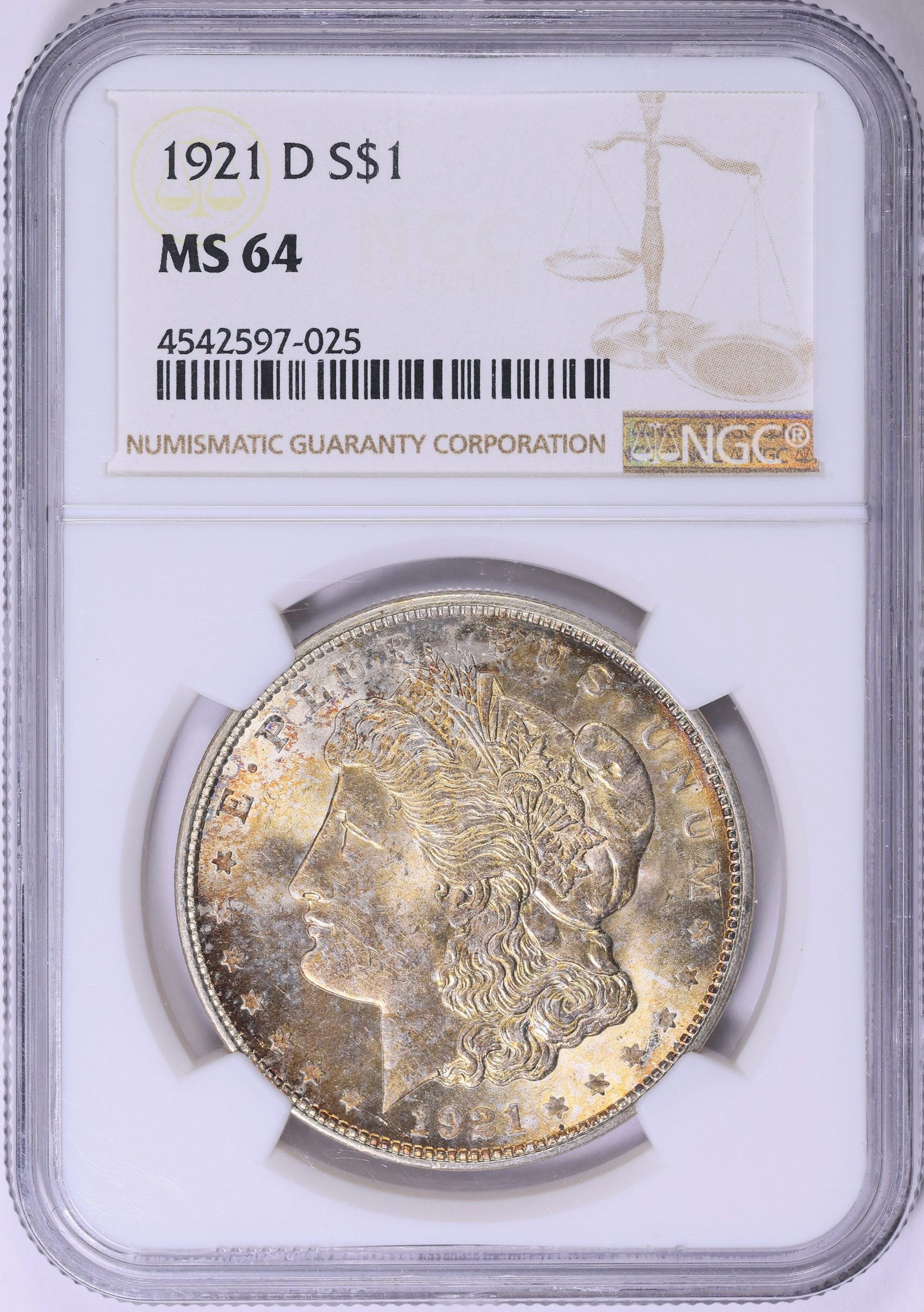 1921-D Morgan Silver Dollar NGC MS-64 (Toned) (Item 1851227 ...
