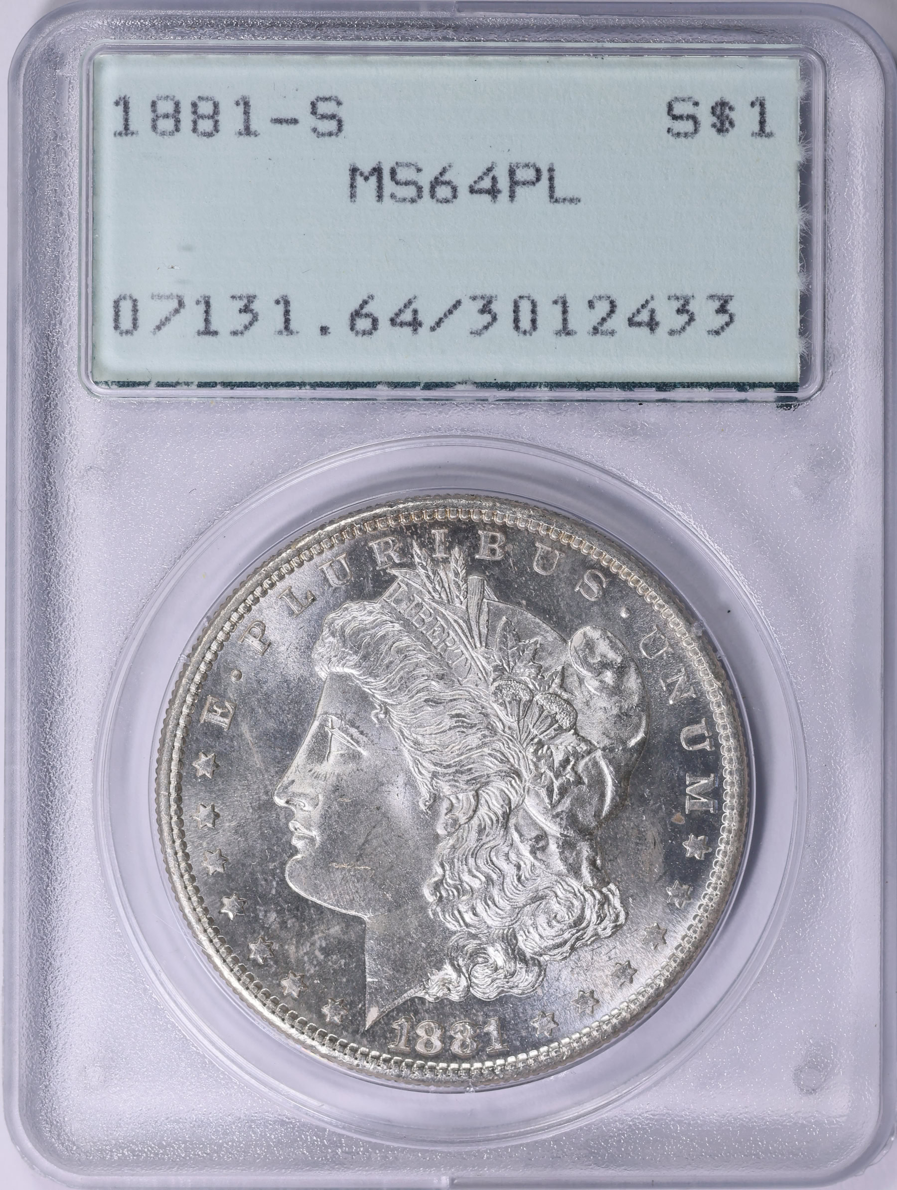 1881-S Morgan Silver Dollar PCGS MS-64 PL OGH (1st Gen) (Item 1851235) | GreatCollections Coin ...