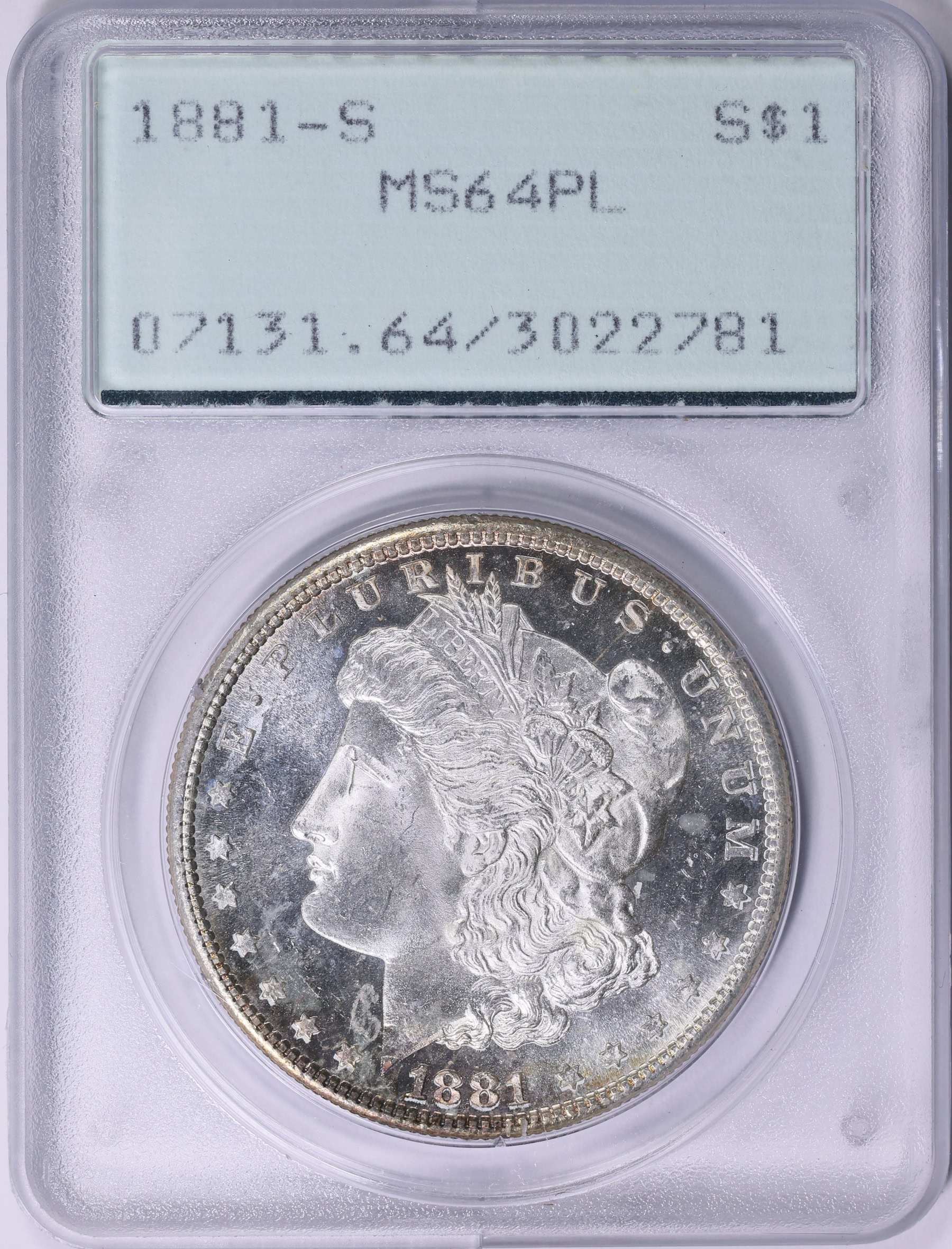 1881-S Morgan Silver Dollar PCGS MS-64 PL OGH (1st Gen) (Item 1851236) | GreatCollections Coin ...