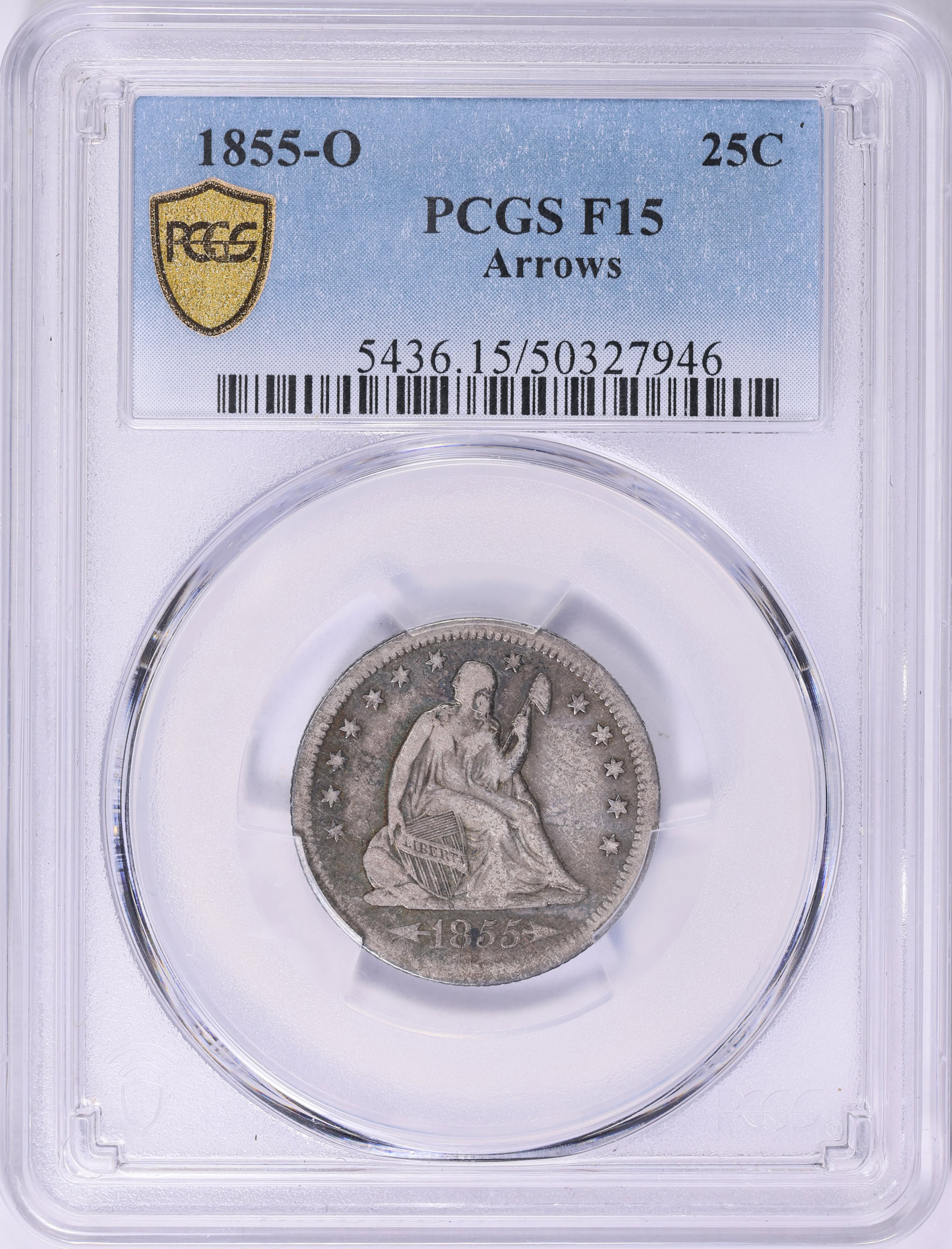 1855-O Seated Liberty Quarter Arrows PCGS F-15 (Toned) (Item 1851247 ...