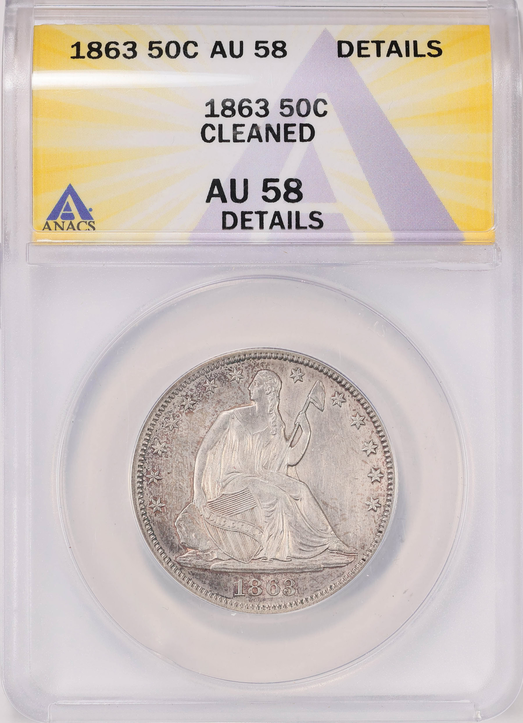 1863 Seated Liberty Half Dollar ANACS AU-58 Details (Item 1851255) | GreatCollections Coin Auctions