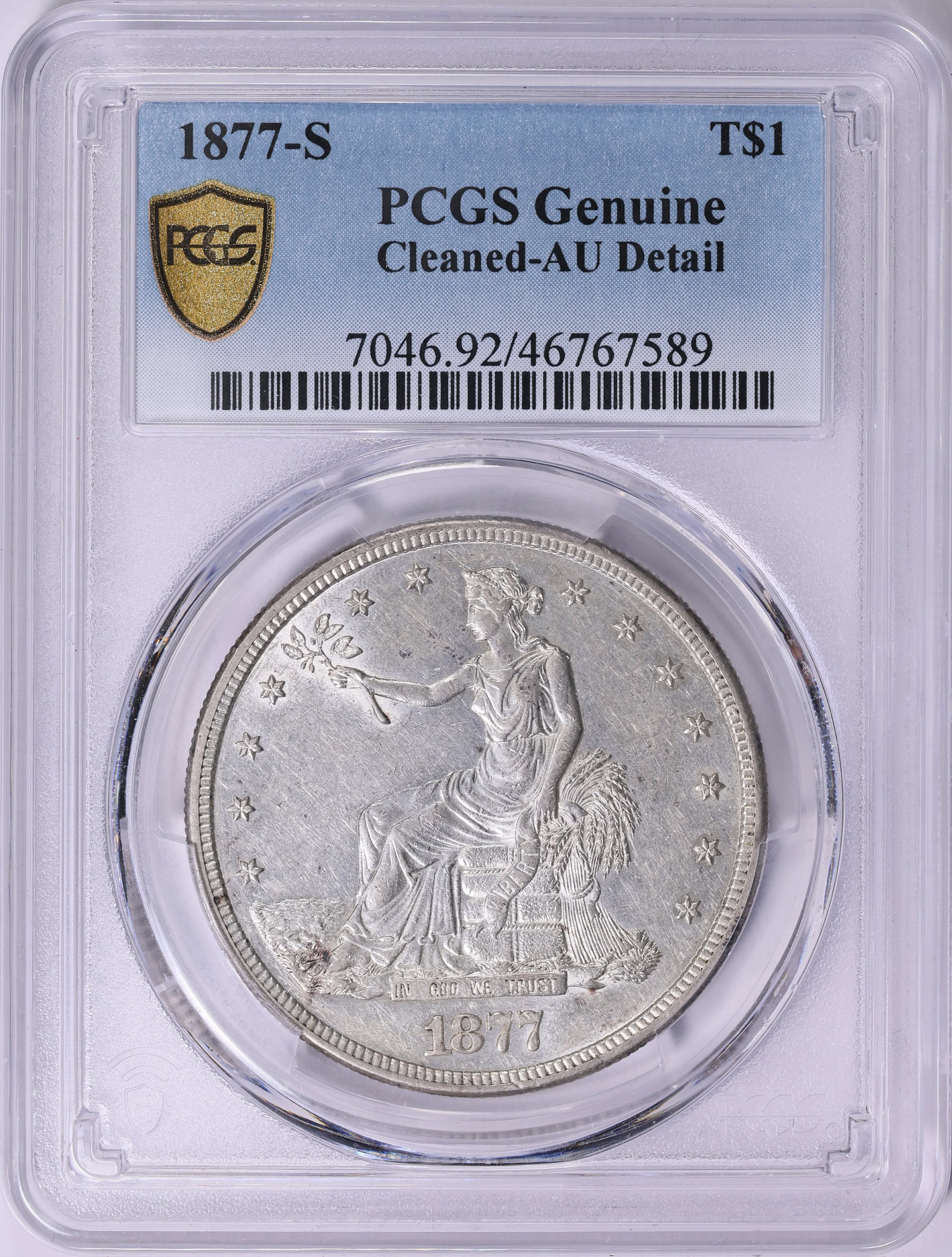 1877-S Trade Silver Dollar PCGS Genuine AU Details (Item 1851311) | GreatCollections Coin Auctions