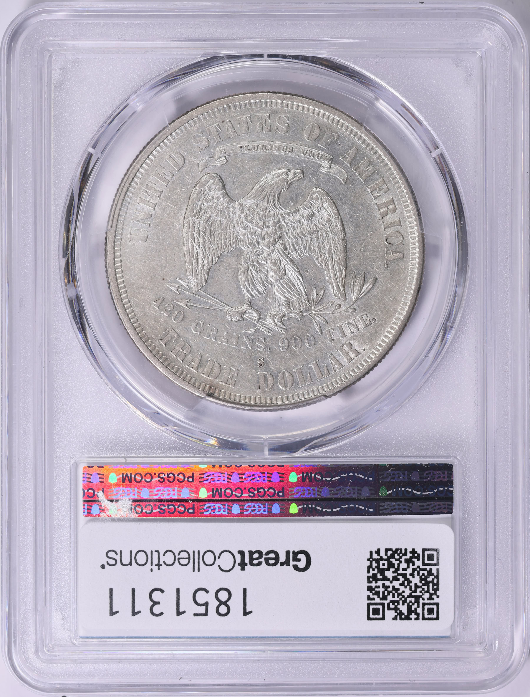 1877-S Trade Silver Dollar PCGS Genuine AU Details (Item 1851311) | GreatCollections Coin Auctions