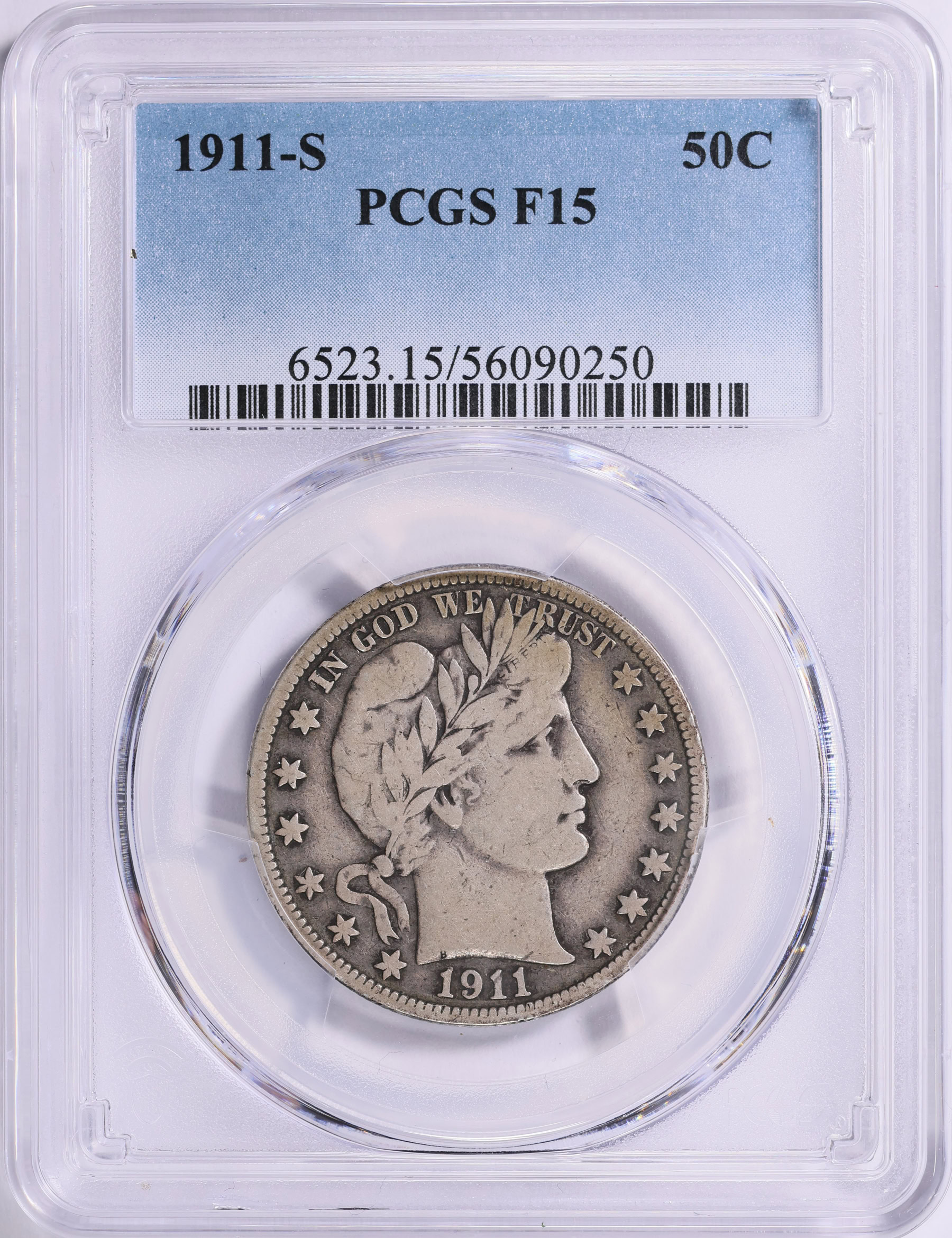 1911-S Barber Half Dollar PCGS F-15 (Item 1851328) | GreatCollections Coin Auctions