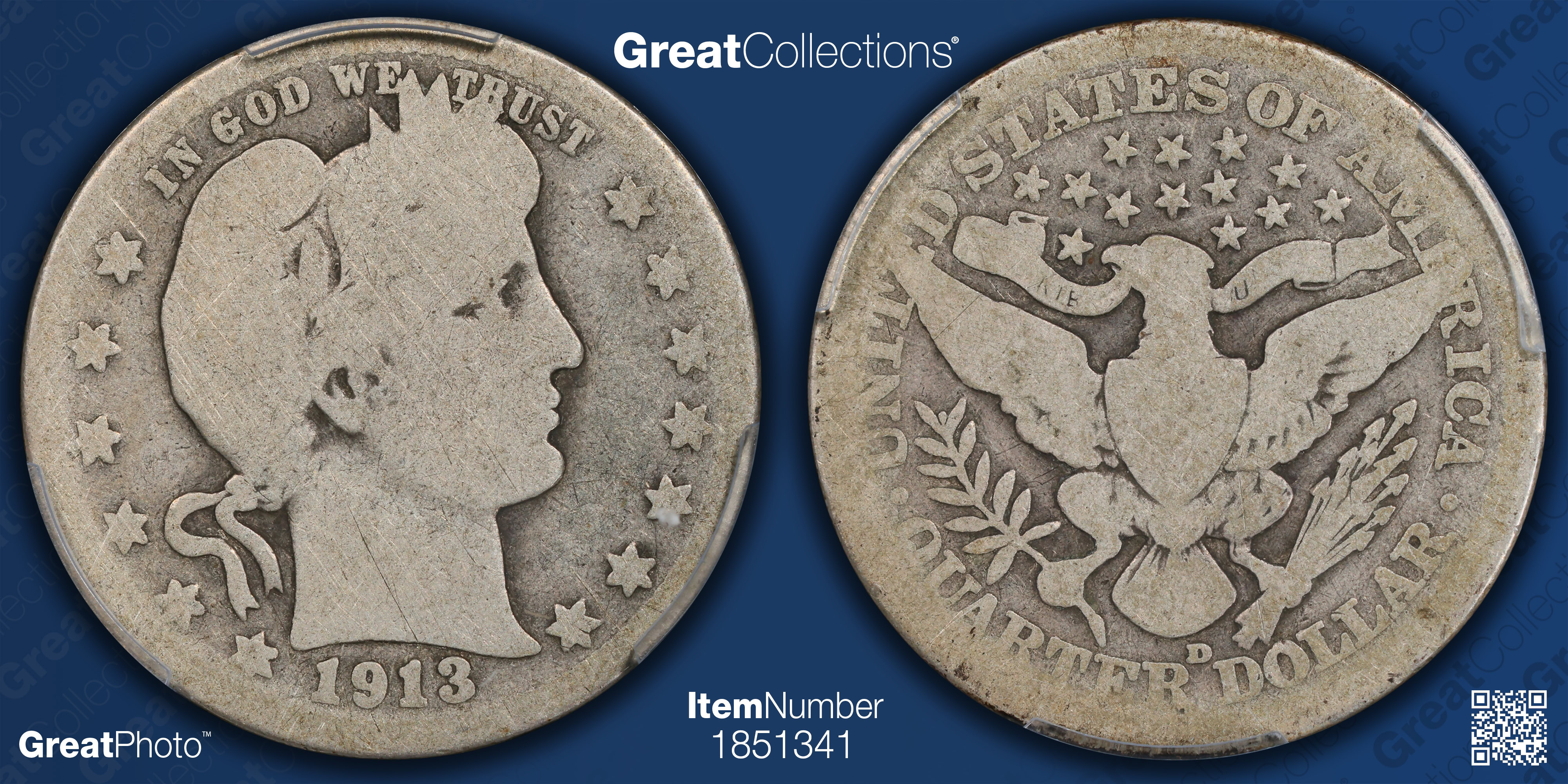 1913-D Barber Quarter PCGS AG-03 (Item 1851341) | GreatCollections Coin ...