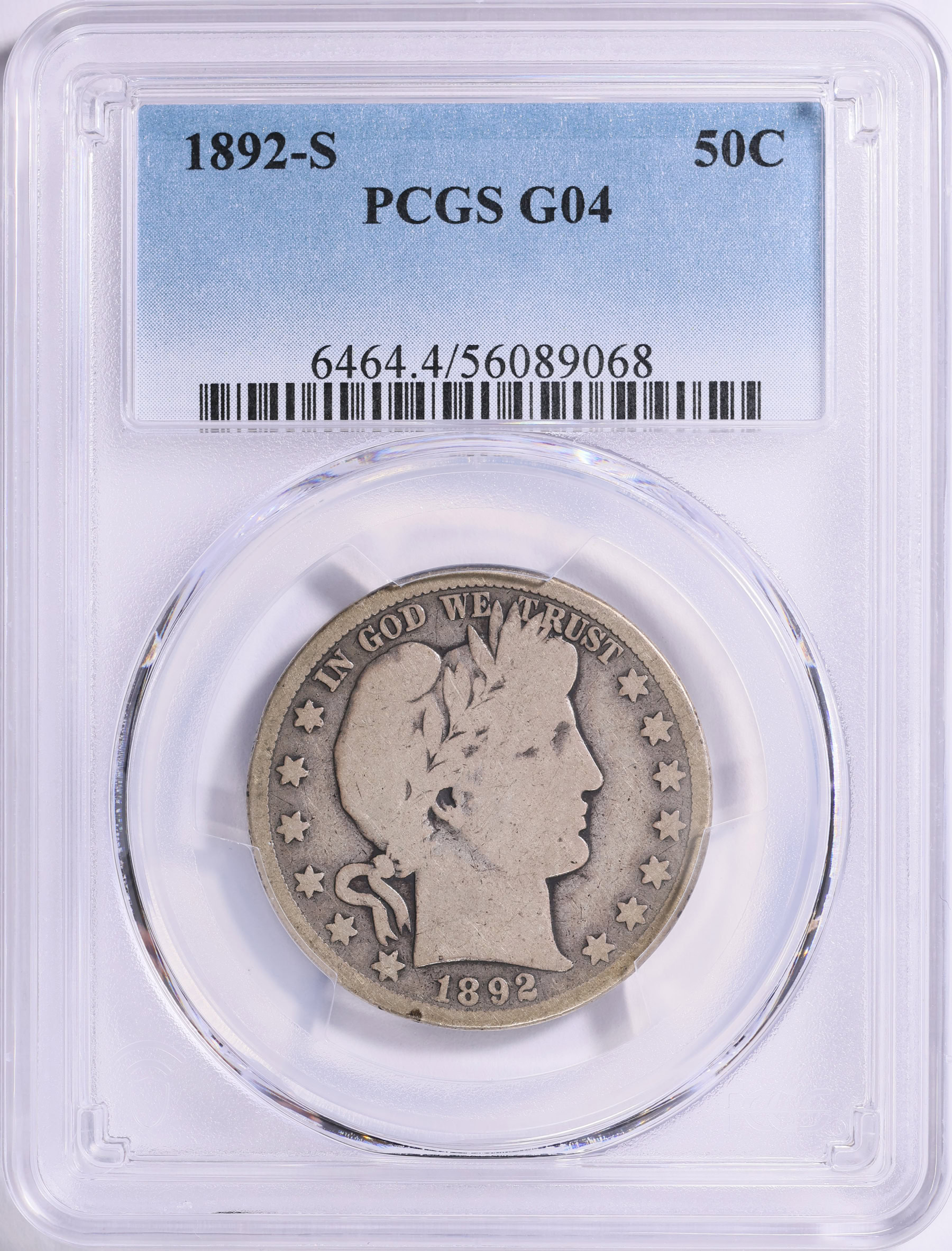 1892-S Barber Half Dollar PCGS G-04 (Item 1851351) | GreatCollections Coin Auctions