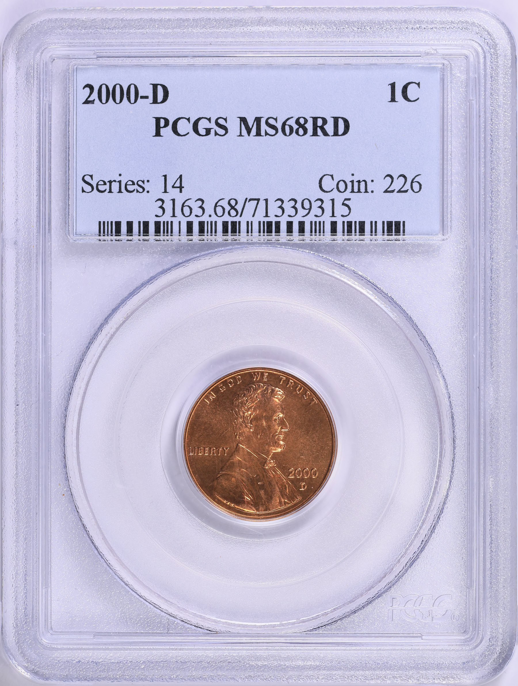 2000-D Lincoln Cent PCGS MS-68 RD (Item 1851493) | GreatCollections ...