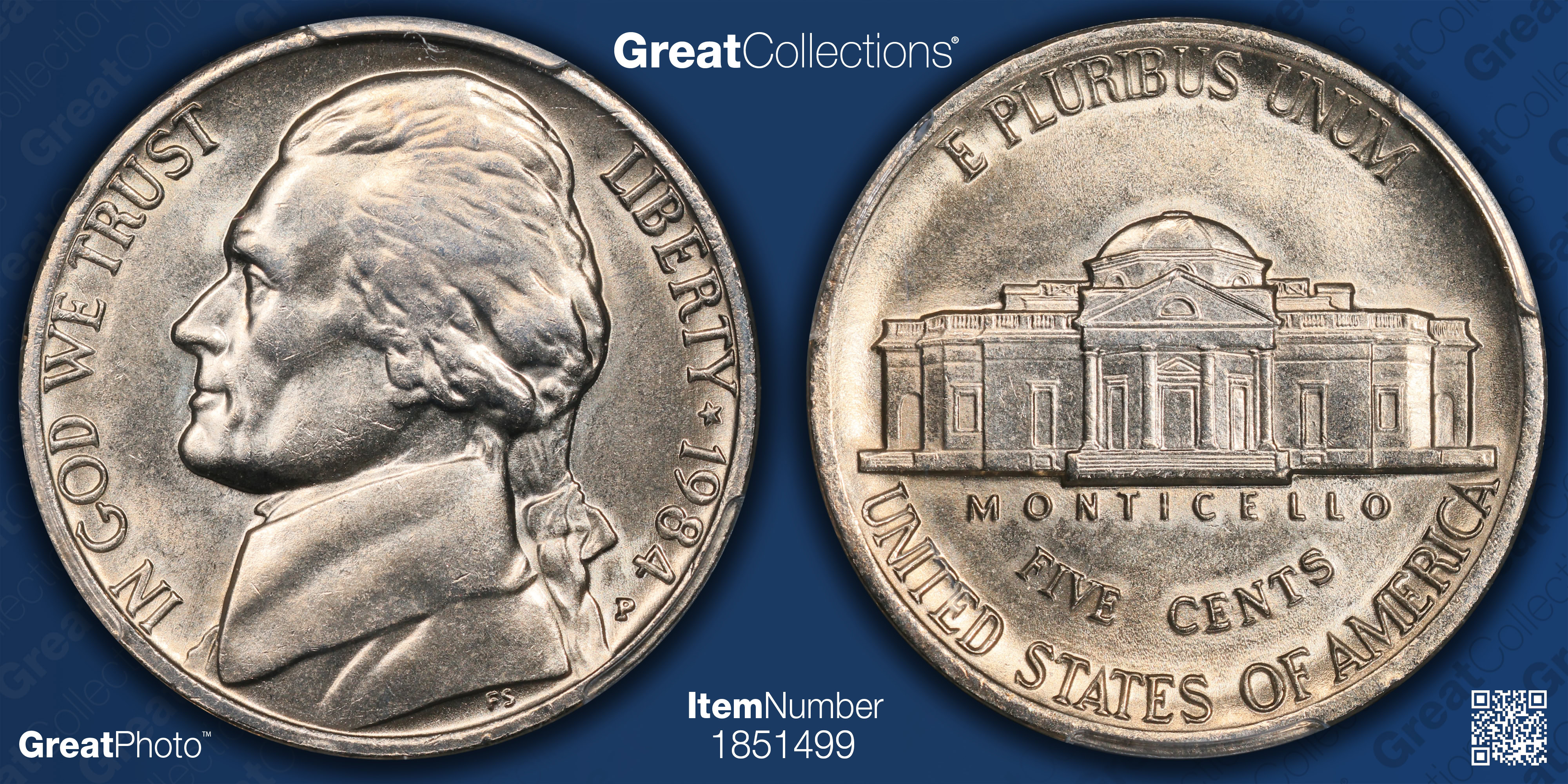 1984-P Jefferson Nickel PCGS MS-65 FS (Item 1851499) | GreatCollections ...