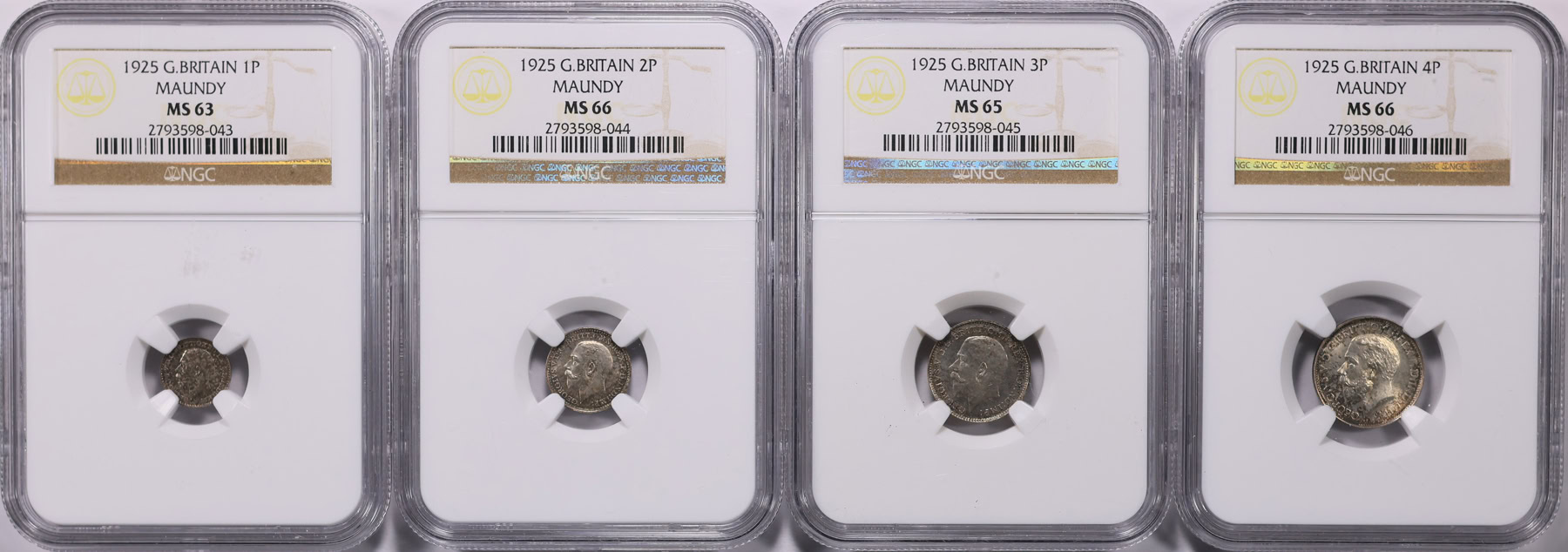 Great Britain 1925 Silver 1p, 2p, 3p & 4p Maundy Set KM-MDS183 NGC MS ...