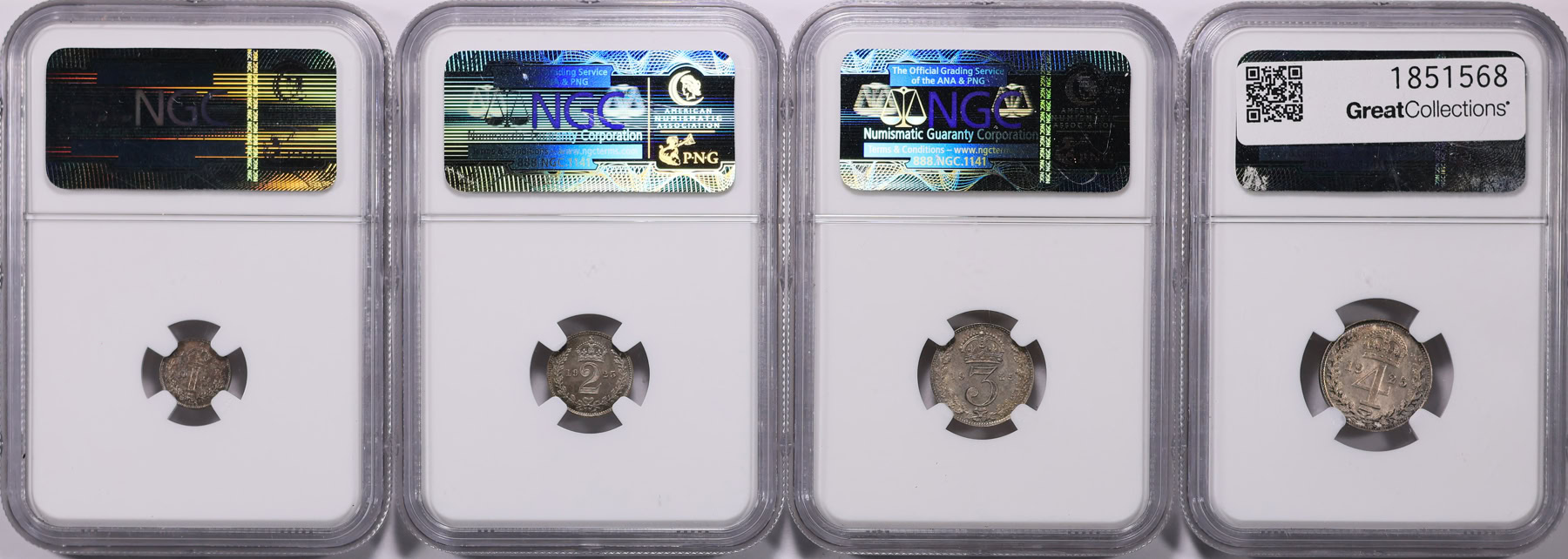 Great Britain 1925 Silver 1p, 2p, 3p & 4p Maundy Set KM-MDS183 NGC MS ...