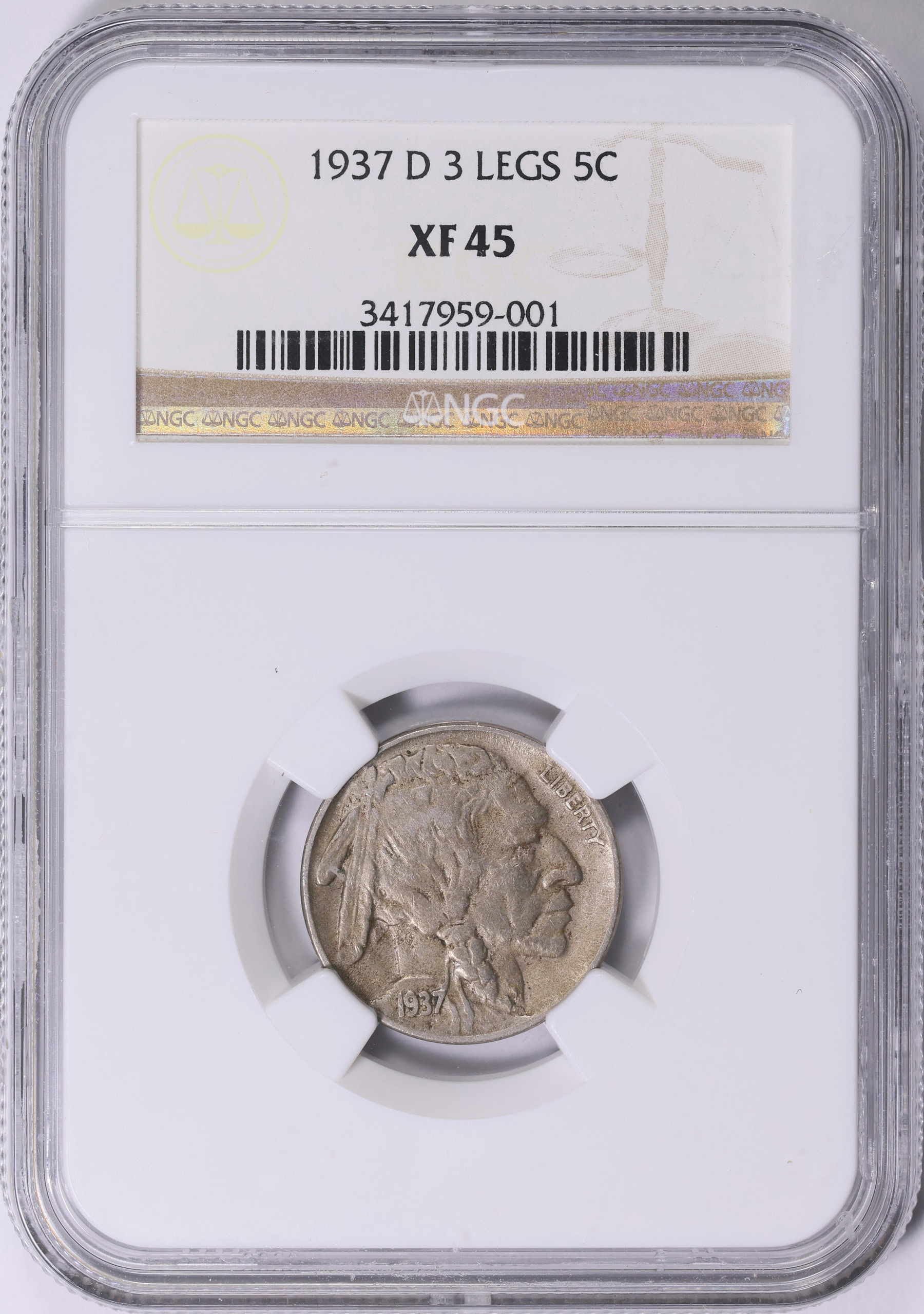 1937-D Buffalo Nickel 3 Legs NGC XF-45 (Item 1851595) | GreatCollections Coin Auctions