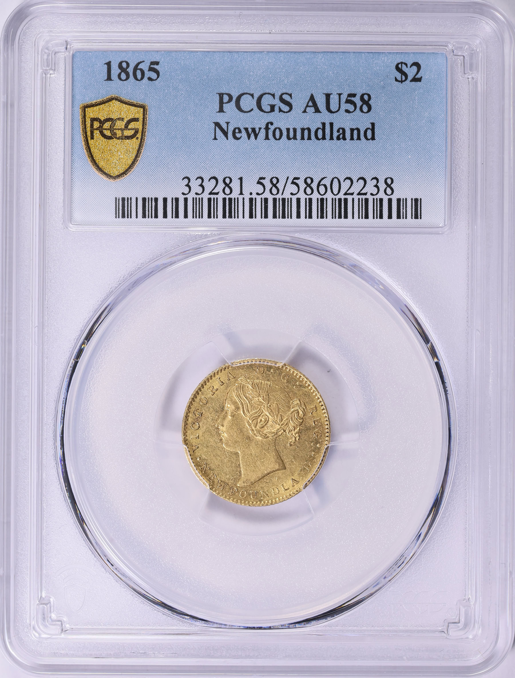 Canada - Newfoundland 1865 Gold $2 KM-5 PCGS AU-58 (AGW = 0.0981 oz ...