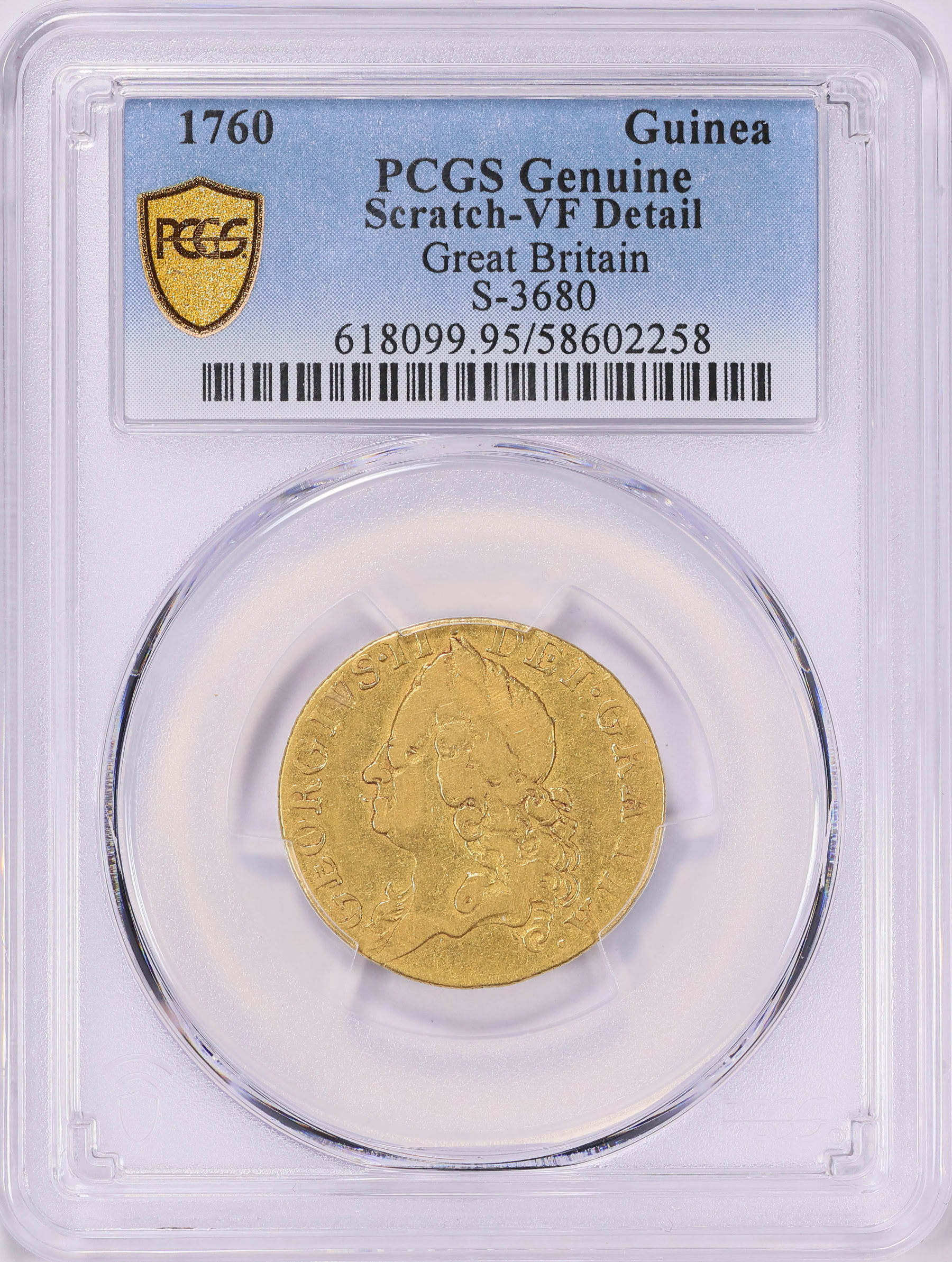 Great Britain 1760 Gold Guinea KM-588 PCGS Genuine VF Details (AGW = 0. ...