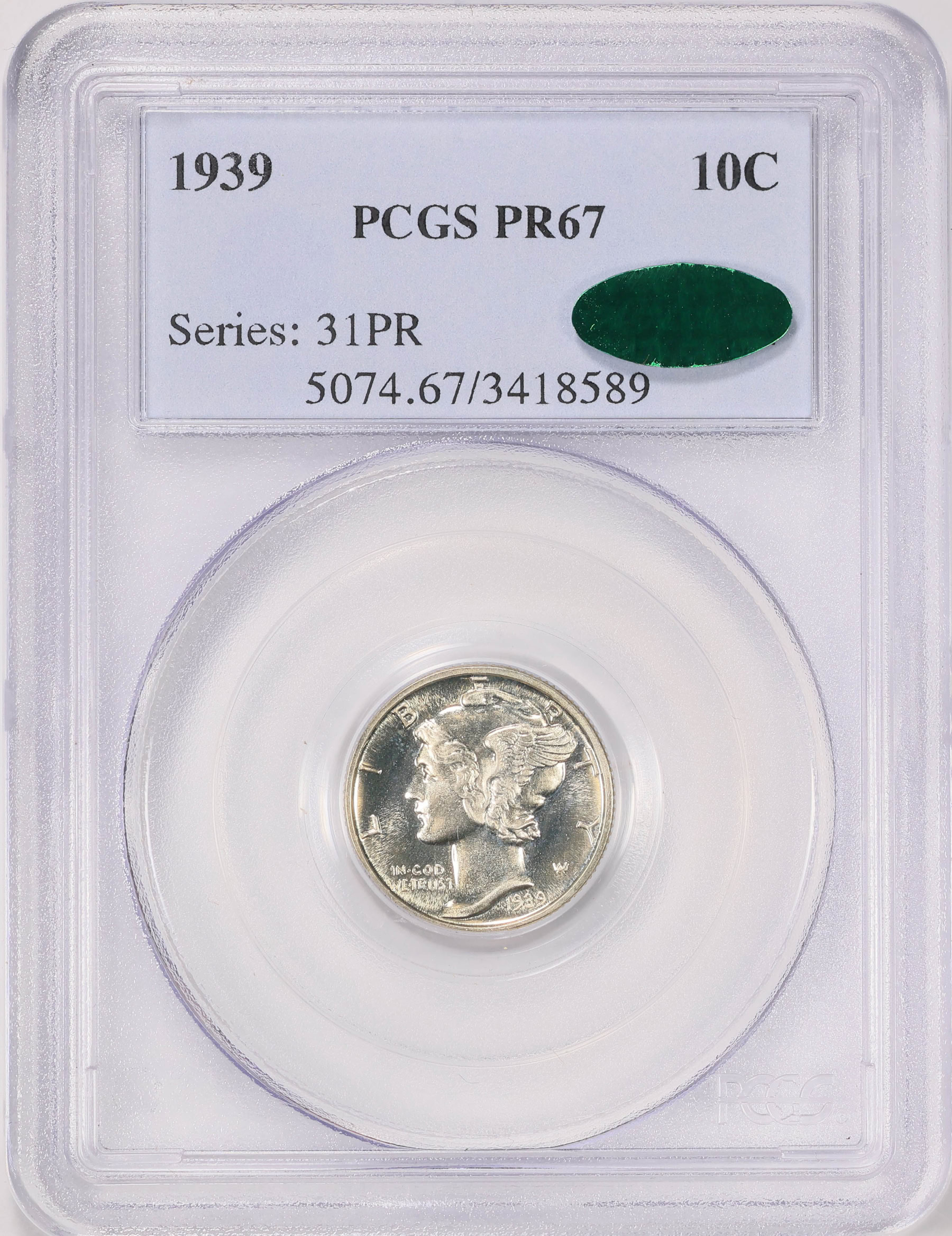 1939 Mercury Dime PCGS Proof-67 (CAC Green) (Item 1851773) | GreatCollections Coin Auctions