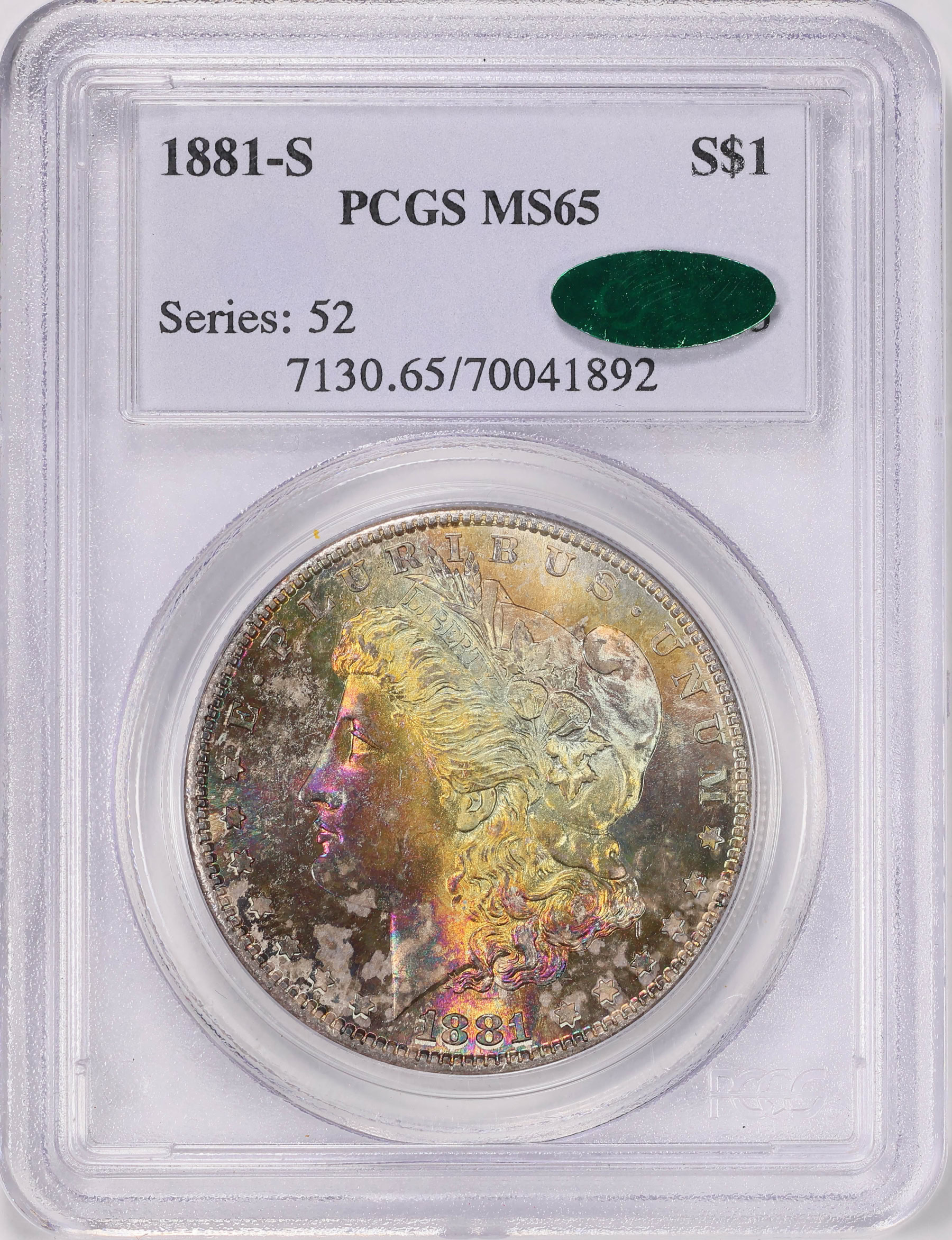 1881-S Morgan Silver Dollar PCGS MS-65 (CAC Green) (Toned) (Item 1851778) | GreatCollections ...