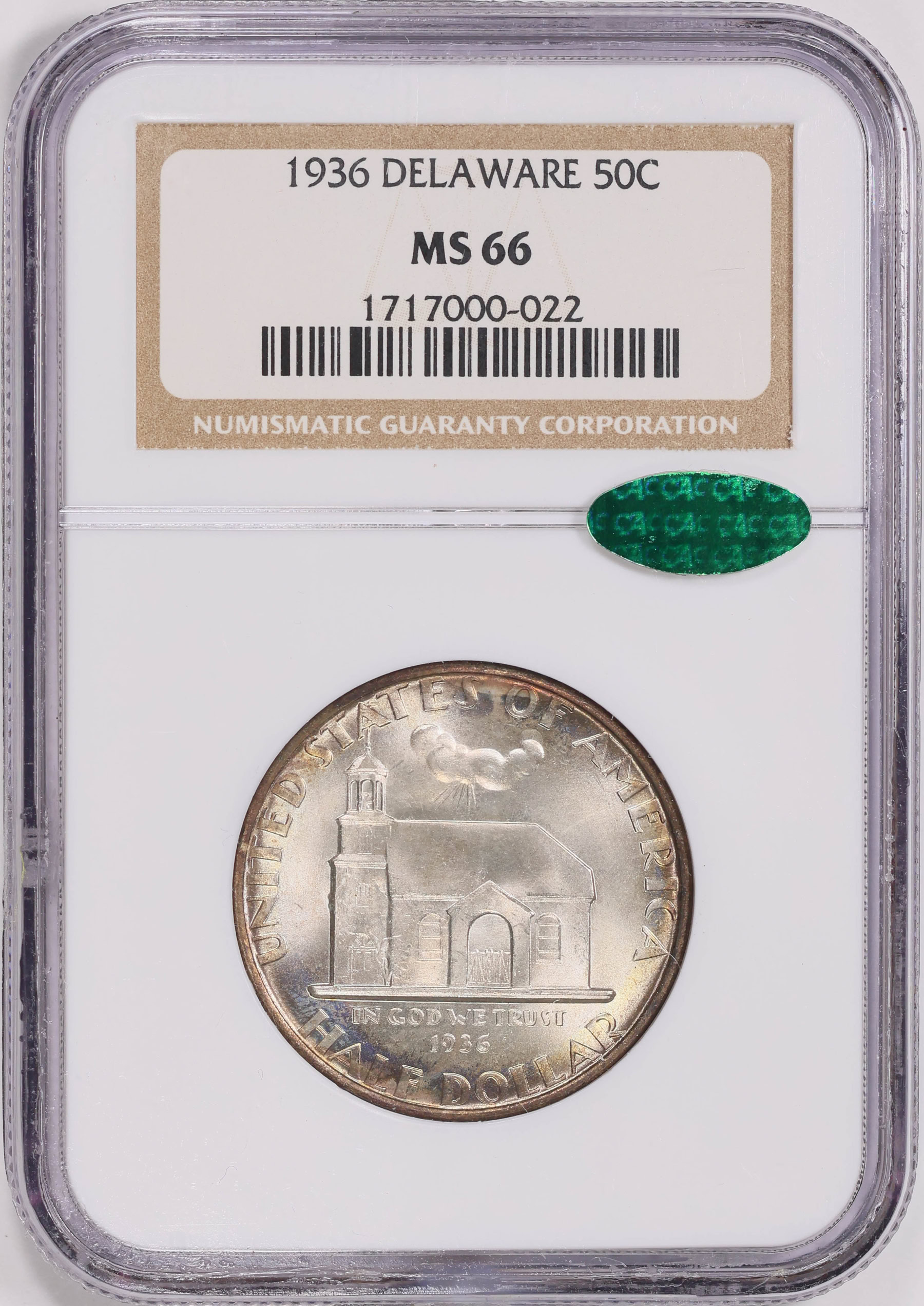 1936 Delaware Tercentenary Half Dollar NGC MS-66 (CAC Green) (Toned ...