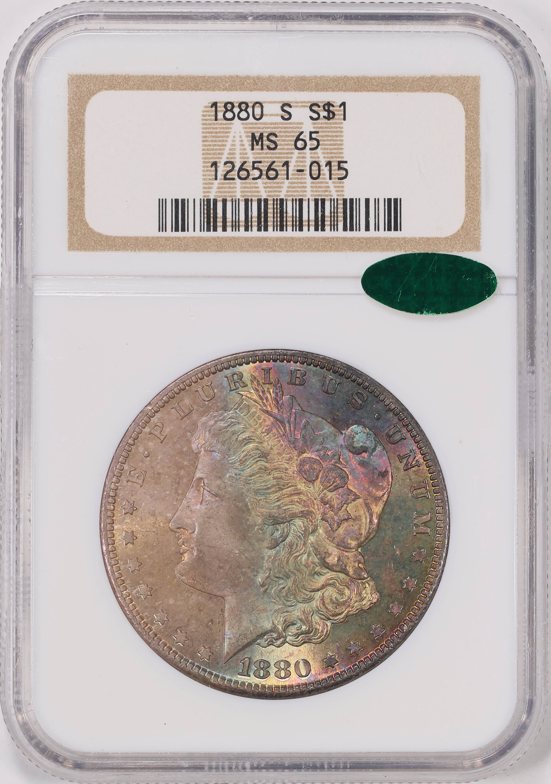 1880-S Morgan Silver Dollar NGC MS-65 (CAC Green) (Toned) (Item 1851798) | GreatCollections Coin ...