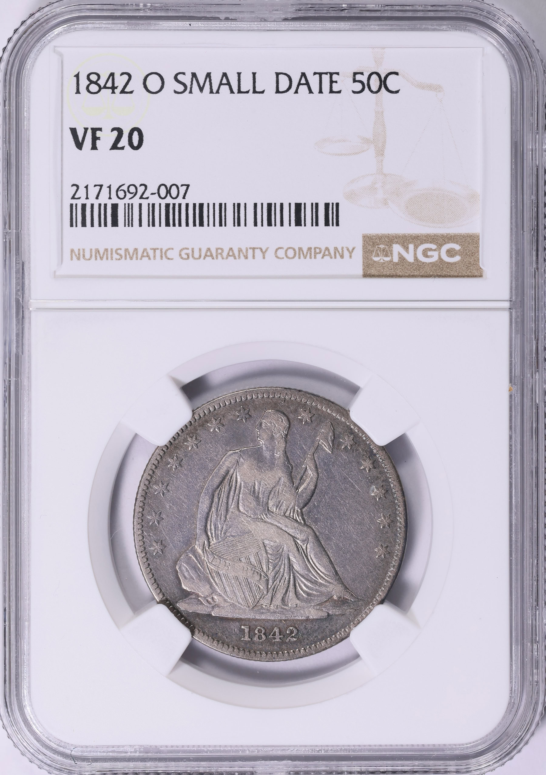 1842-O Seated Liberty Half Dollar Small Date NGC VF-20 (Toned) (Item 1851812) | GreatCollections ...