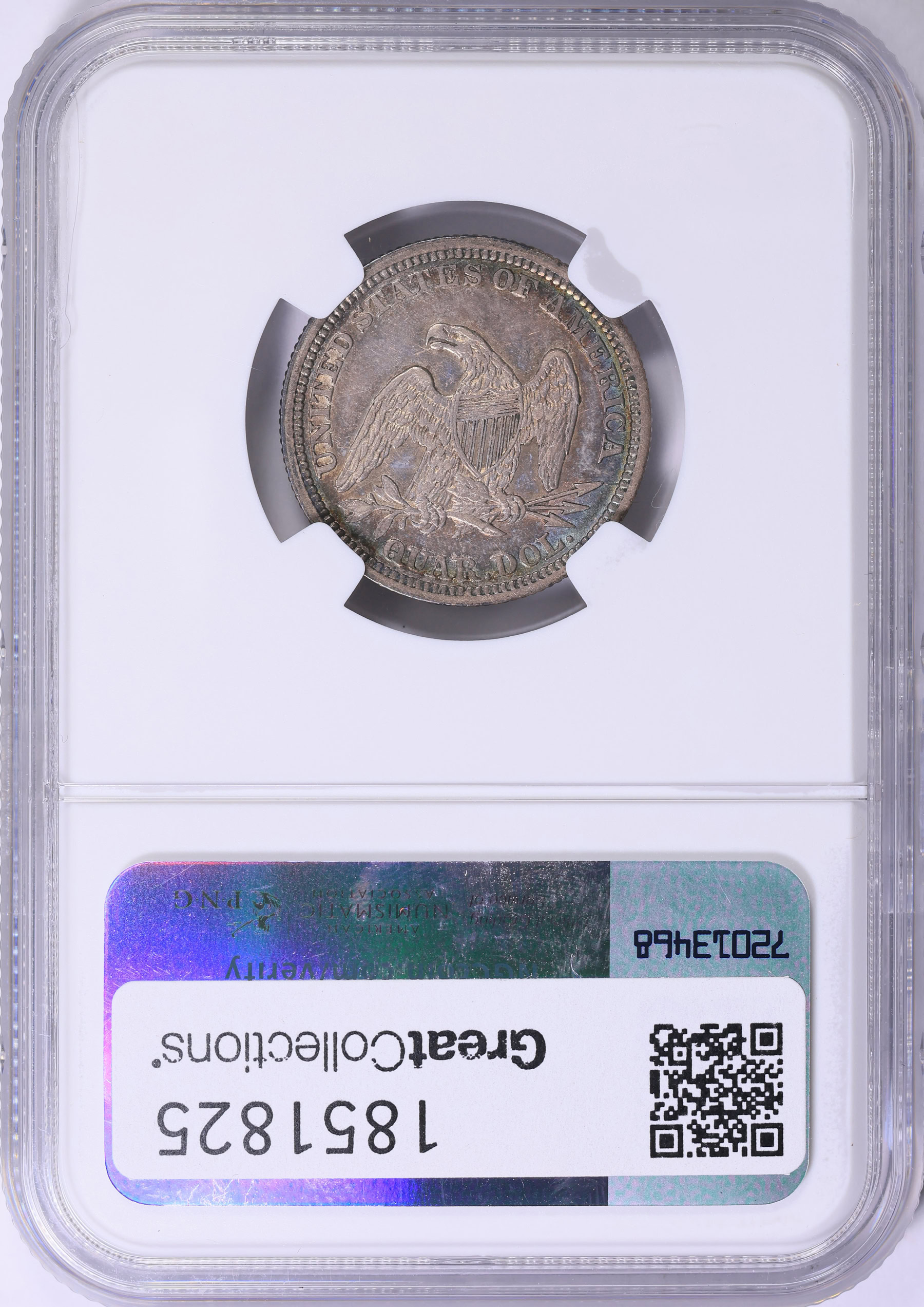 1865 Seated Liberty Quarter NGC XF-45 (Toned) (Item 1851825) | GreatCollections Coin Auctions