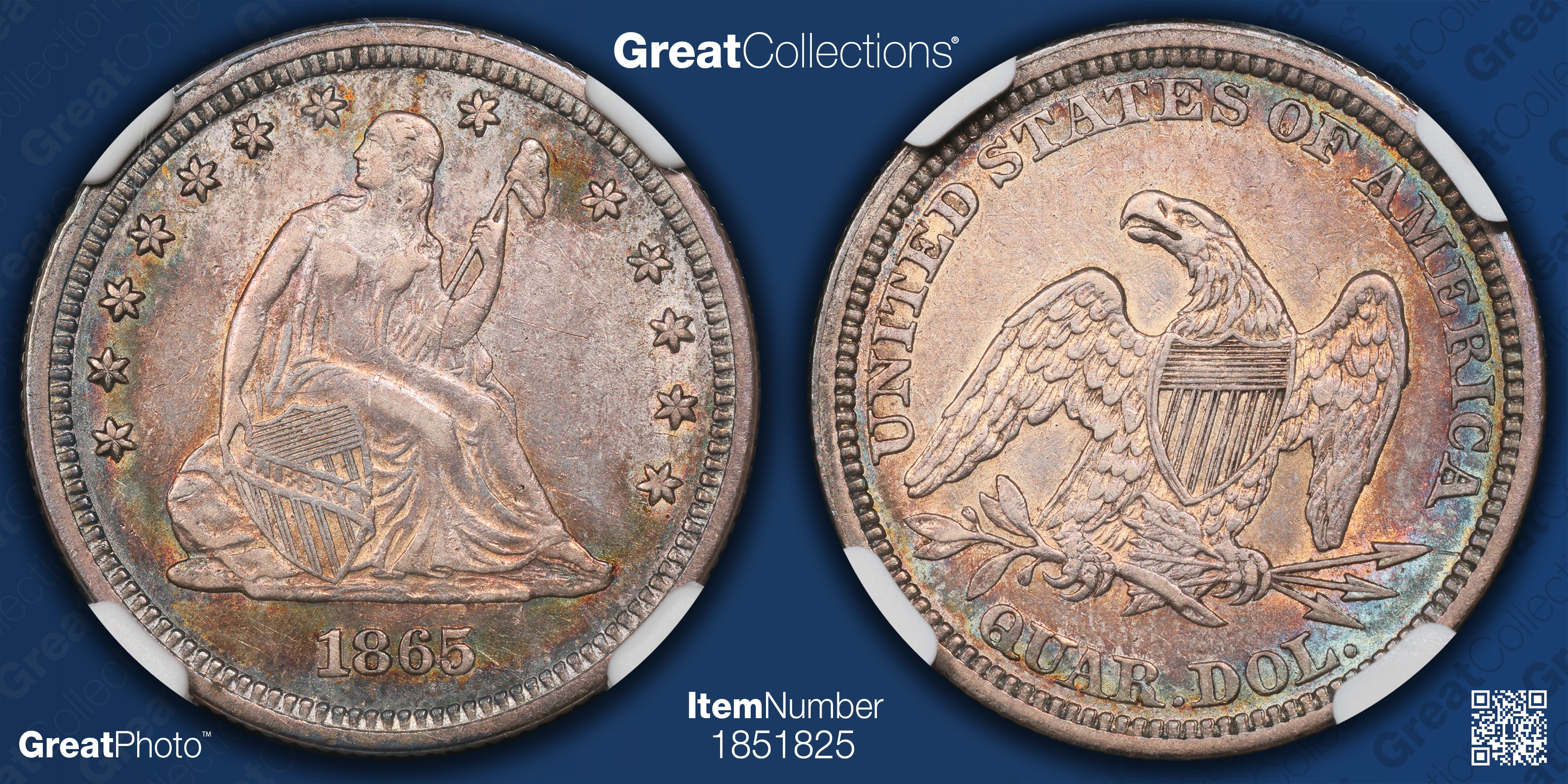 1865 Seated Liberty Quarter NGC XF-45 (Toned) (Item 1851825 ...