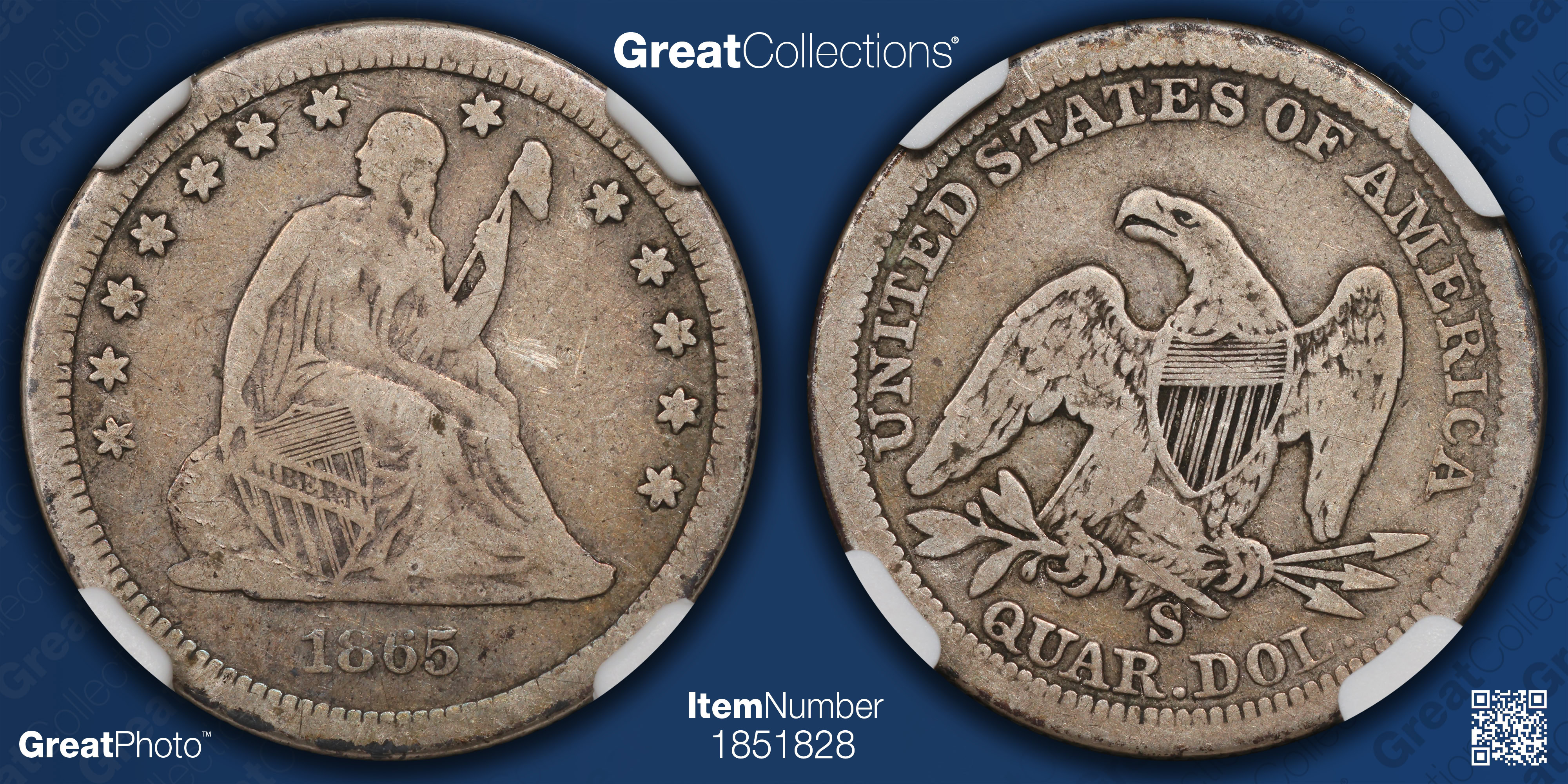 1865-S Seated Liberty Quarter NGC VF-20 (Item 1851828 ...