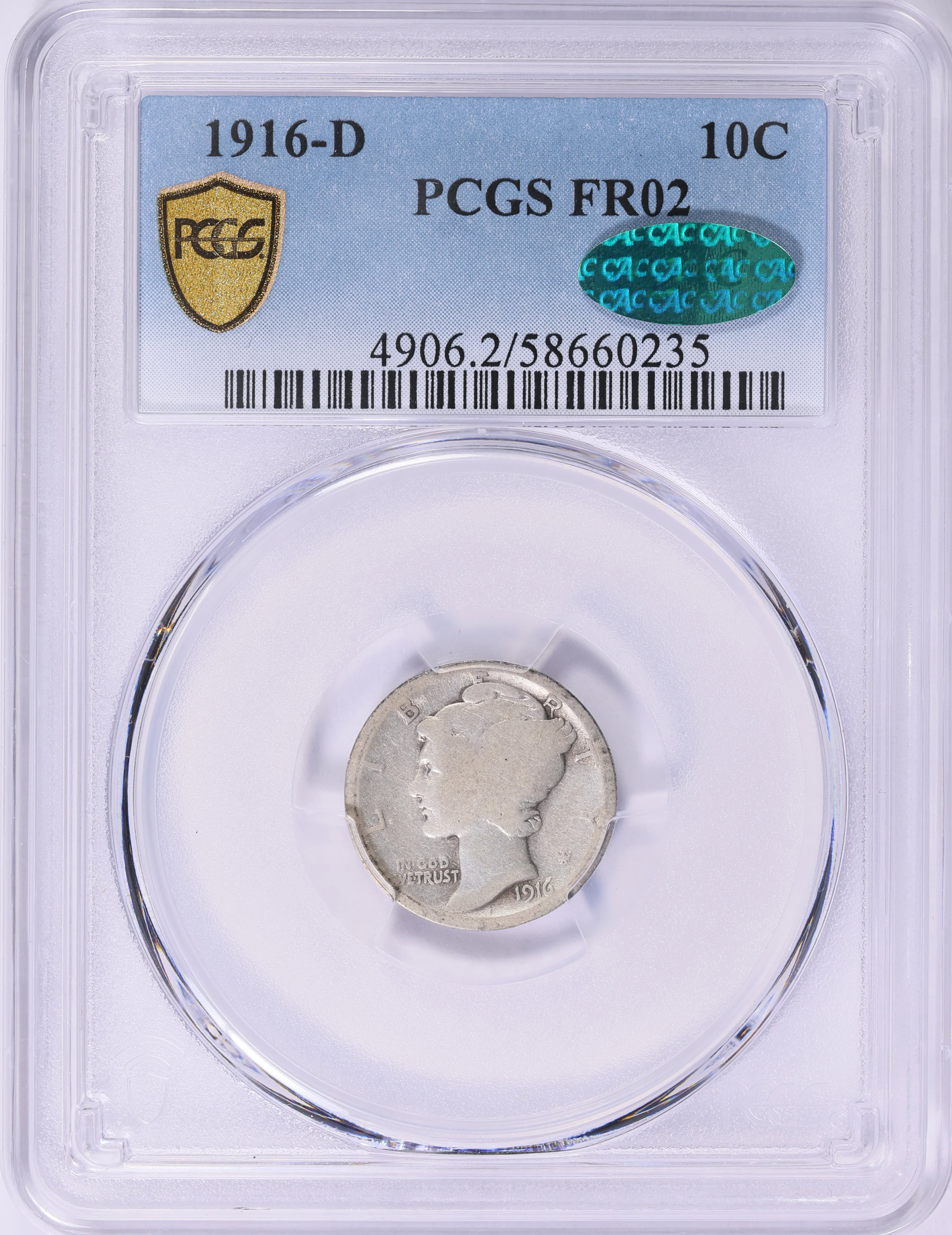1916-D Mercury Dime PCGS FR-02 (CAC Green) (Item 1851840) | GreatCollections Coin Auctions