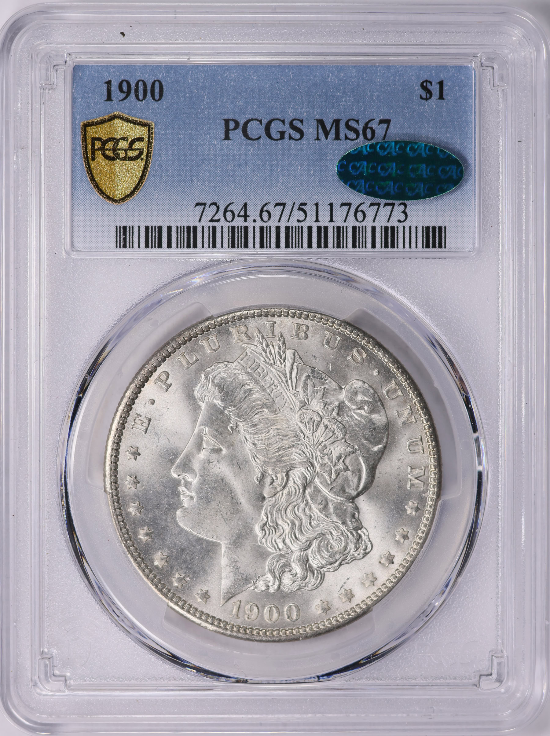 1900 Morgan Silver Dollar PCGS MS-67 (CAC Green) (Item 1851842) | GreatCollections Coin Auctions
