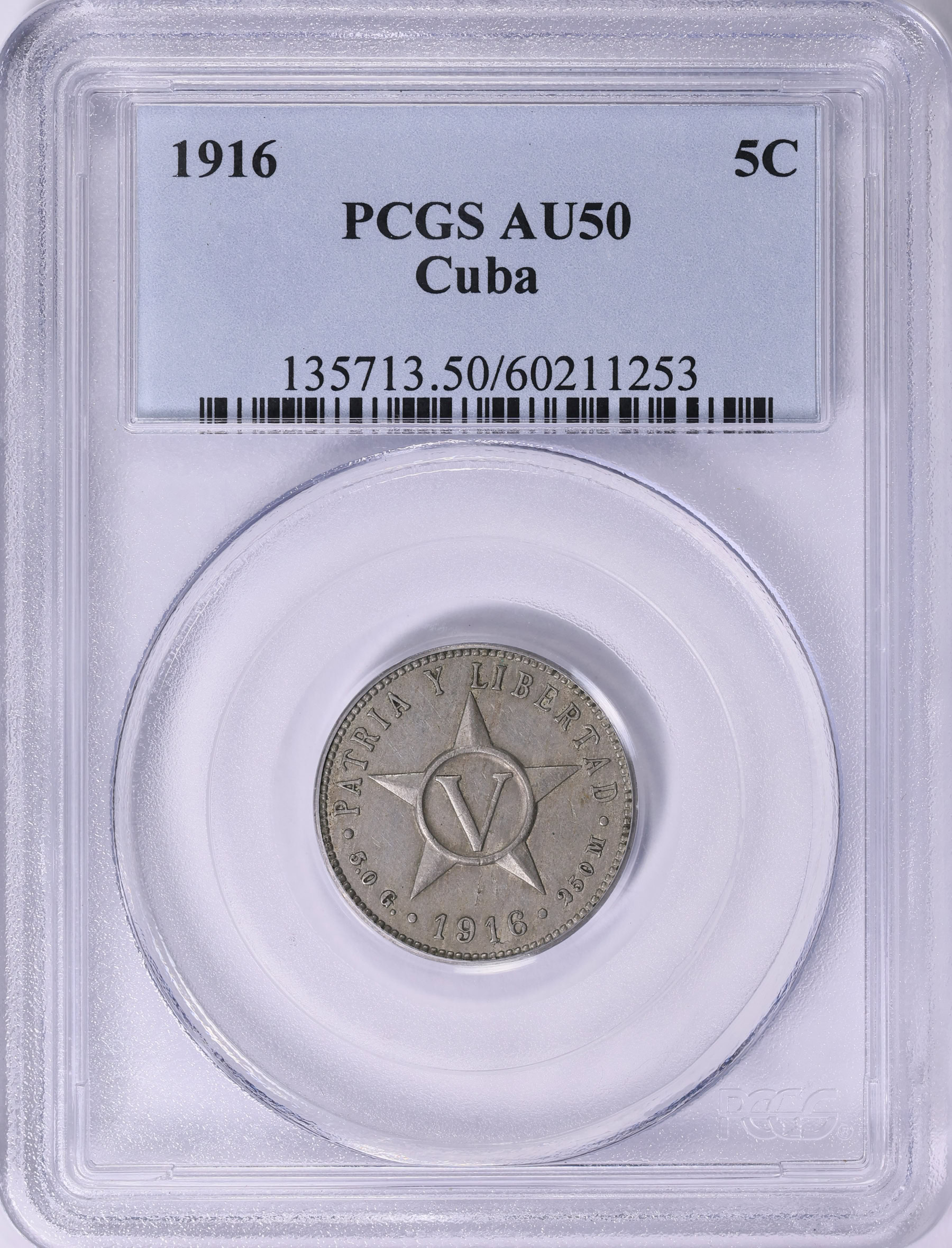 Cuba 1916 5 Centavos KM-11.1 PCGS AU-50 (Item 1852136) | GreatCollections Coin Auctions